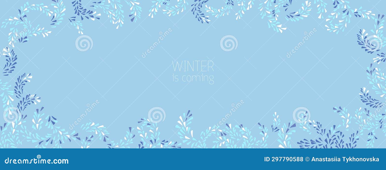 Horizontal Winter Border with Copy Space. Vector Hand Drawn Blue ...