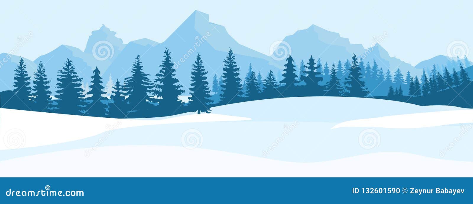 Horizontal Winter Landscape. Mountains Fir Tree Forest in Distant. Flat ...