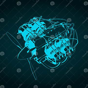 Horizontally Opposed Aircraft Engine Blueprint Stock Vector ...