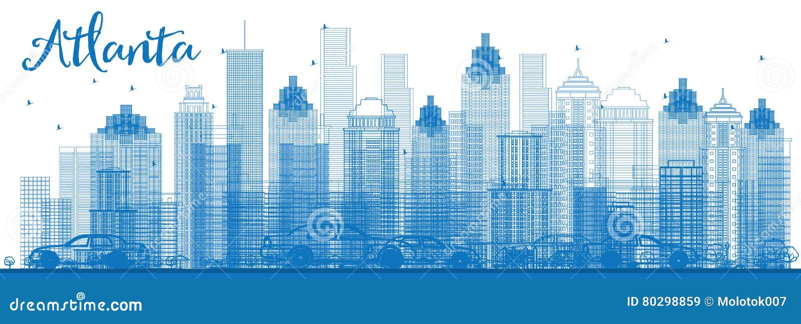 Horizonte De Atlanta Del Esquema Con Los Edificios Azules Ilustración ...