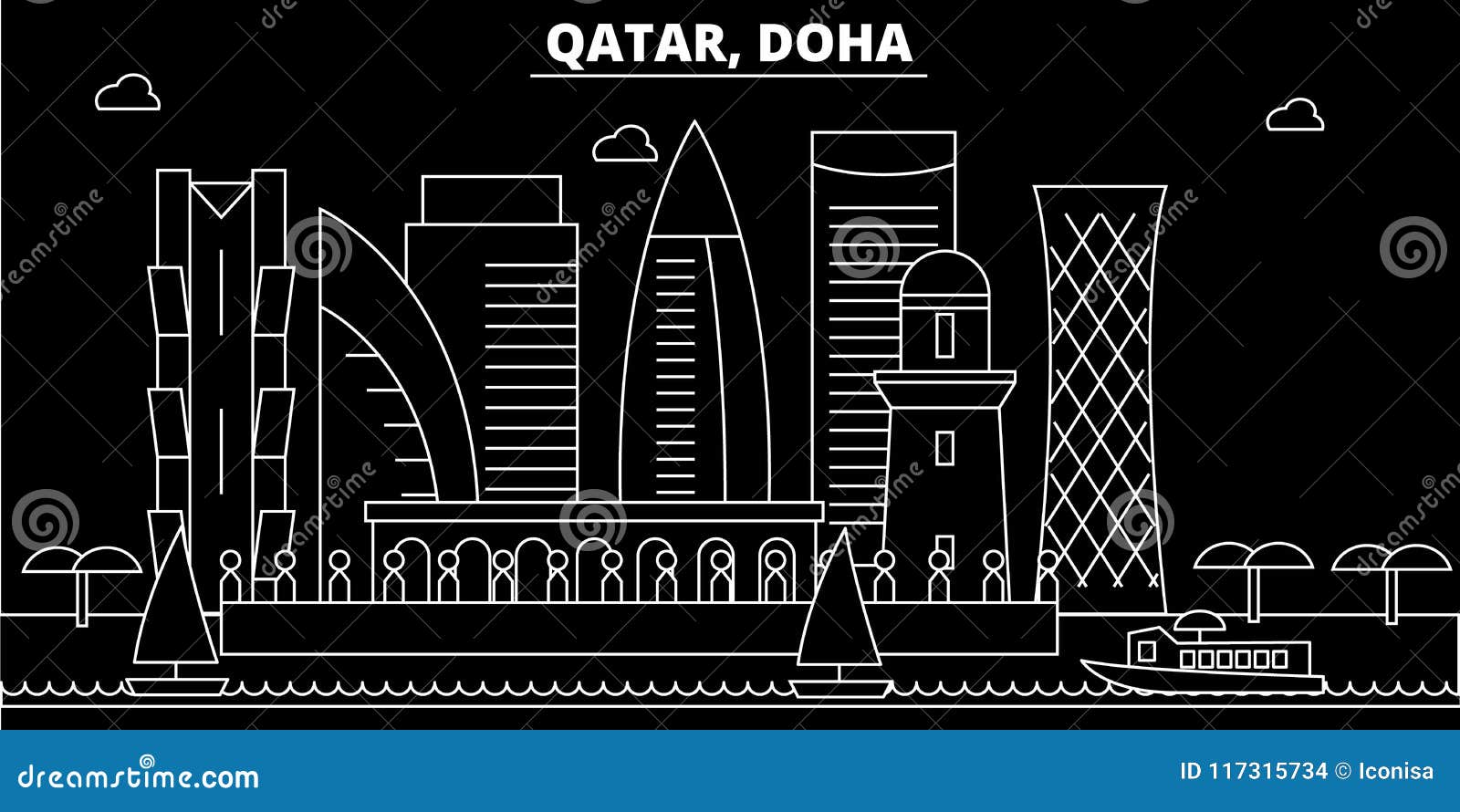 Horizonte De La Silueta De Doha Ciudad Del Vector De Qatar - De Doha ...