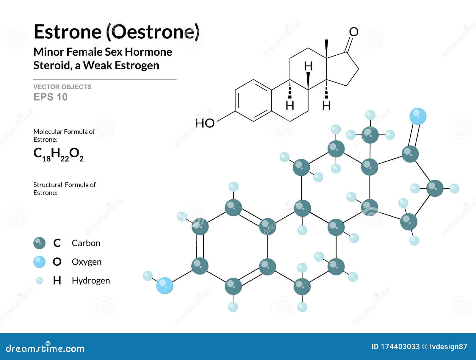 Hormone Estrone Oestrone Structural Chemical Formula And Molecule 3d