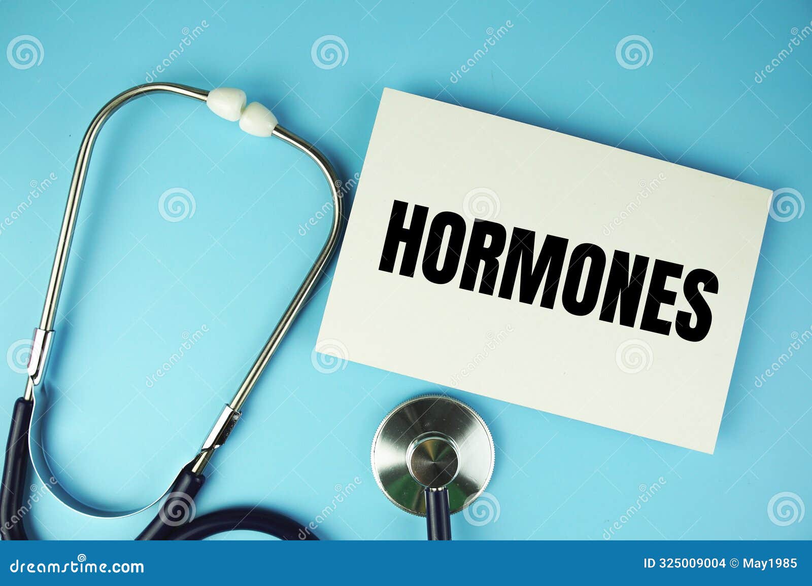 Hormones Text on Paper Card with Stethoscope Top View on Blue ...