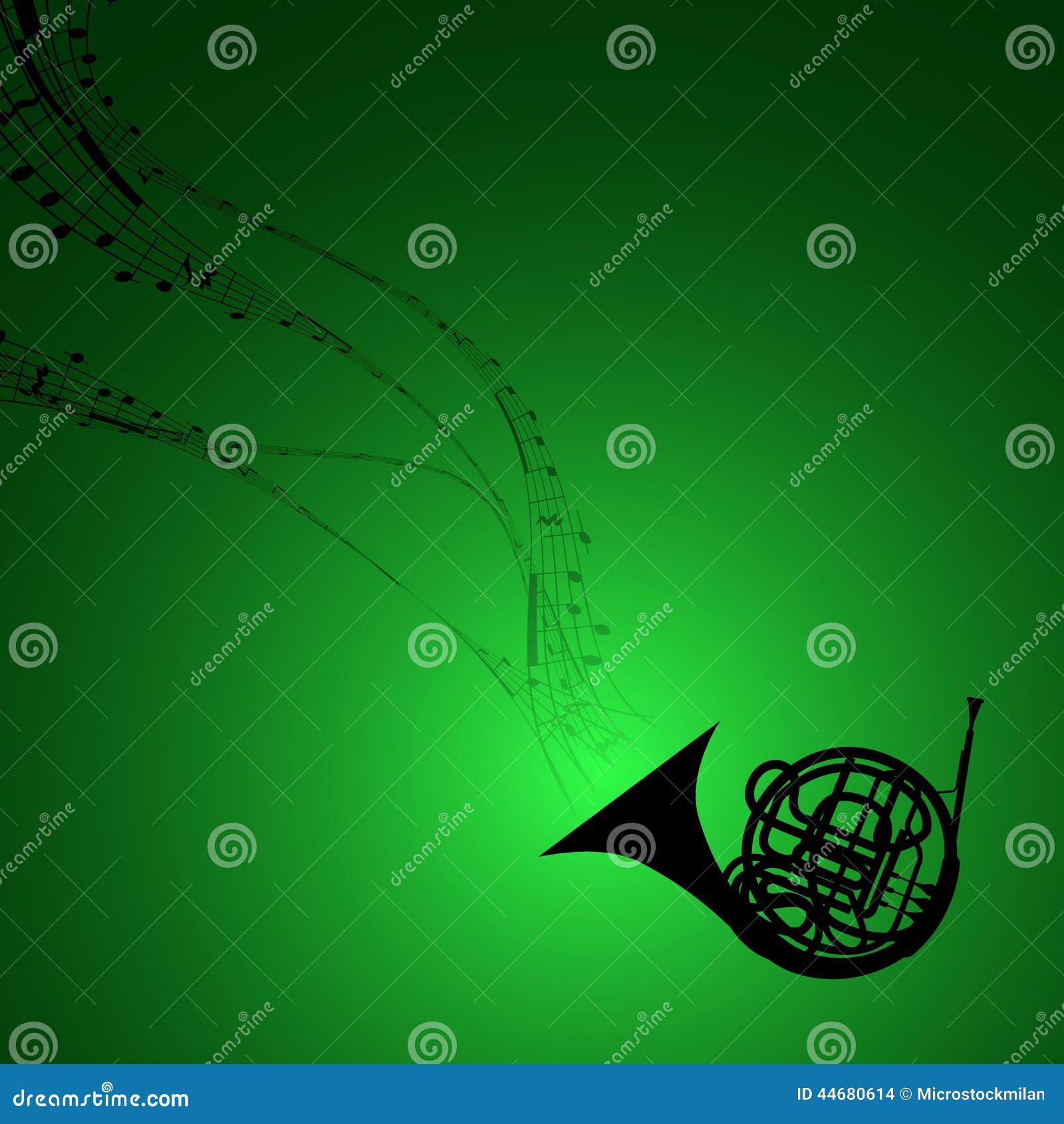 Horn with Musical Symbols stock vector. Illustration of vector - 44680614