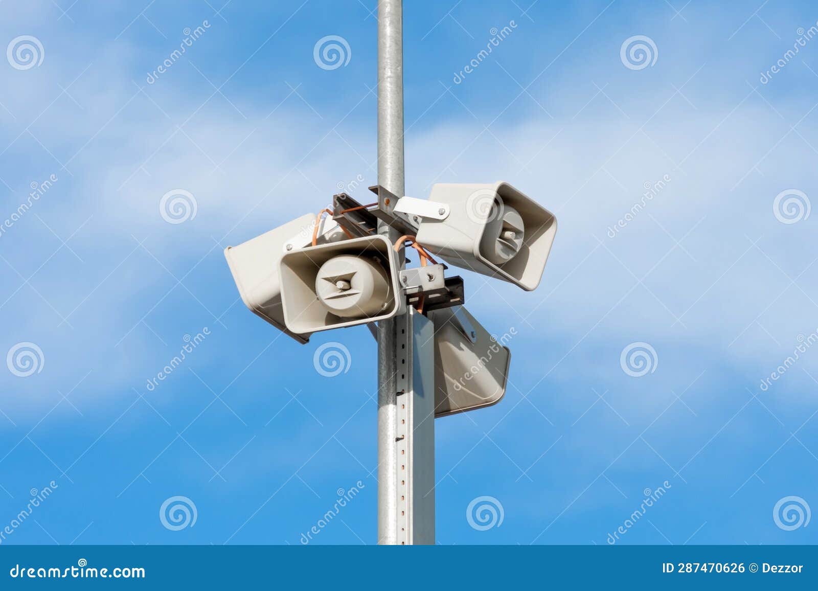 Horn Speakers on Top of Pole Stock Photo - Image of broadcast, warning ...