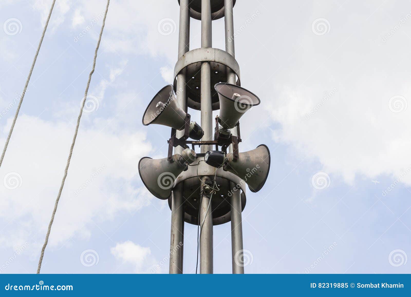 Horn Speakers on Tower Against Twilight Sky Stock Image - Image of ...