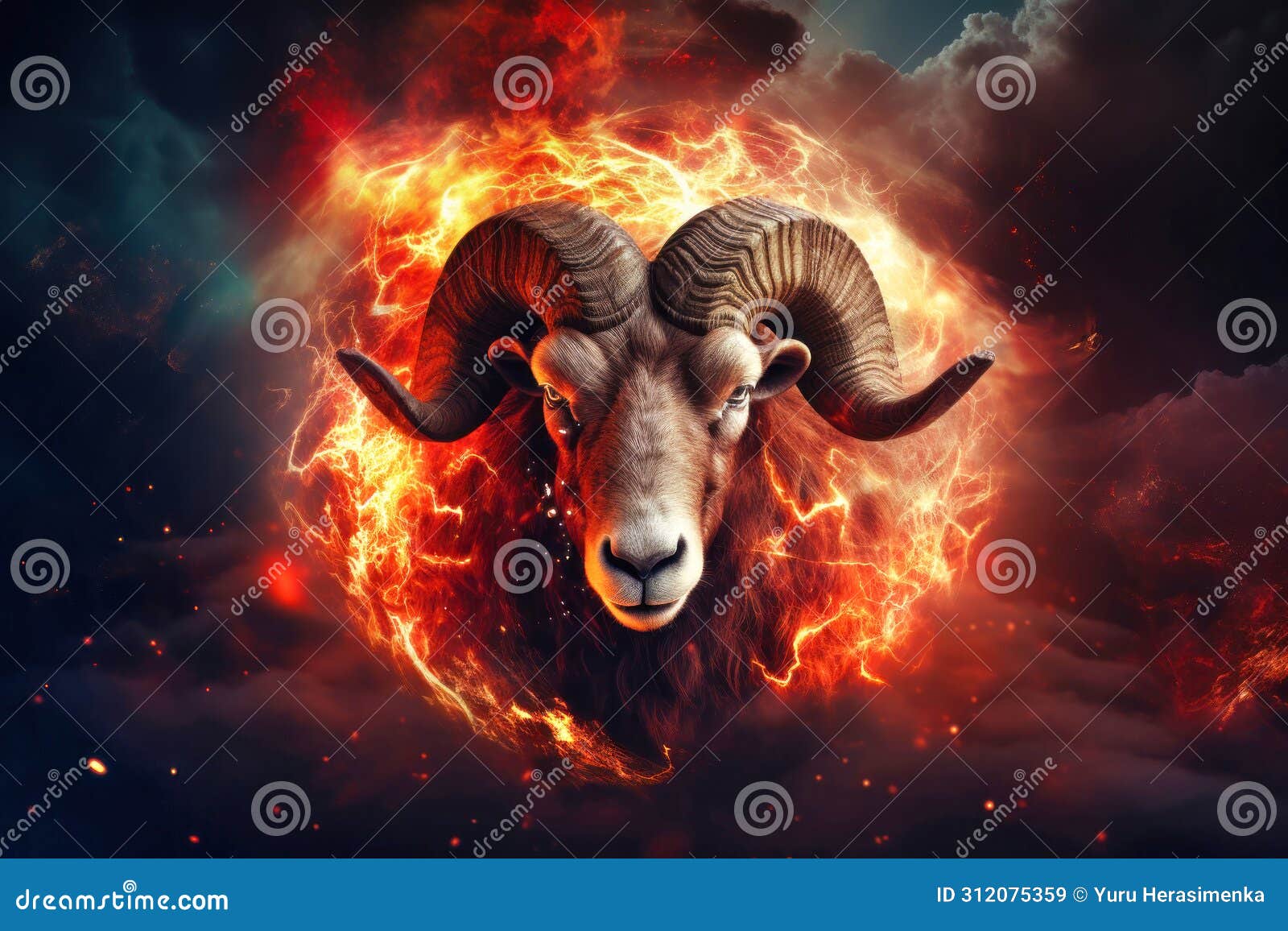 A Horned Animal with Large Horns Standing Proudly in Front of a Ring of ...