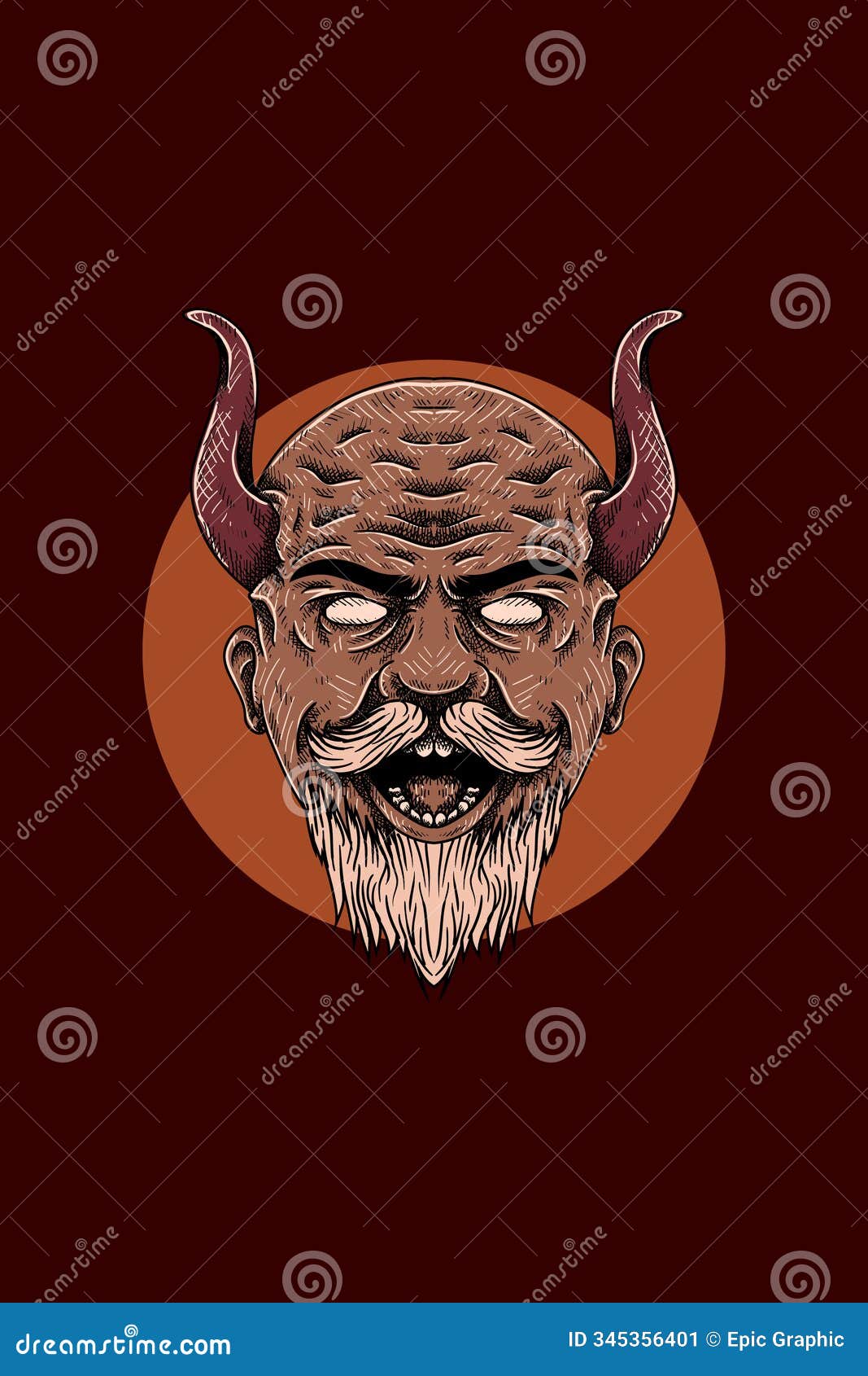 Horned Devil Head Vector Illustration Stock Vector - Illustration of ...