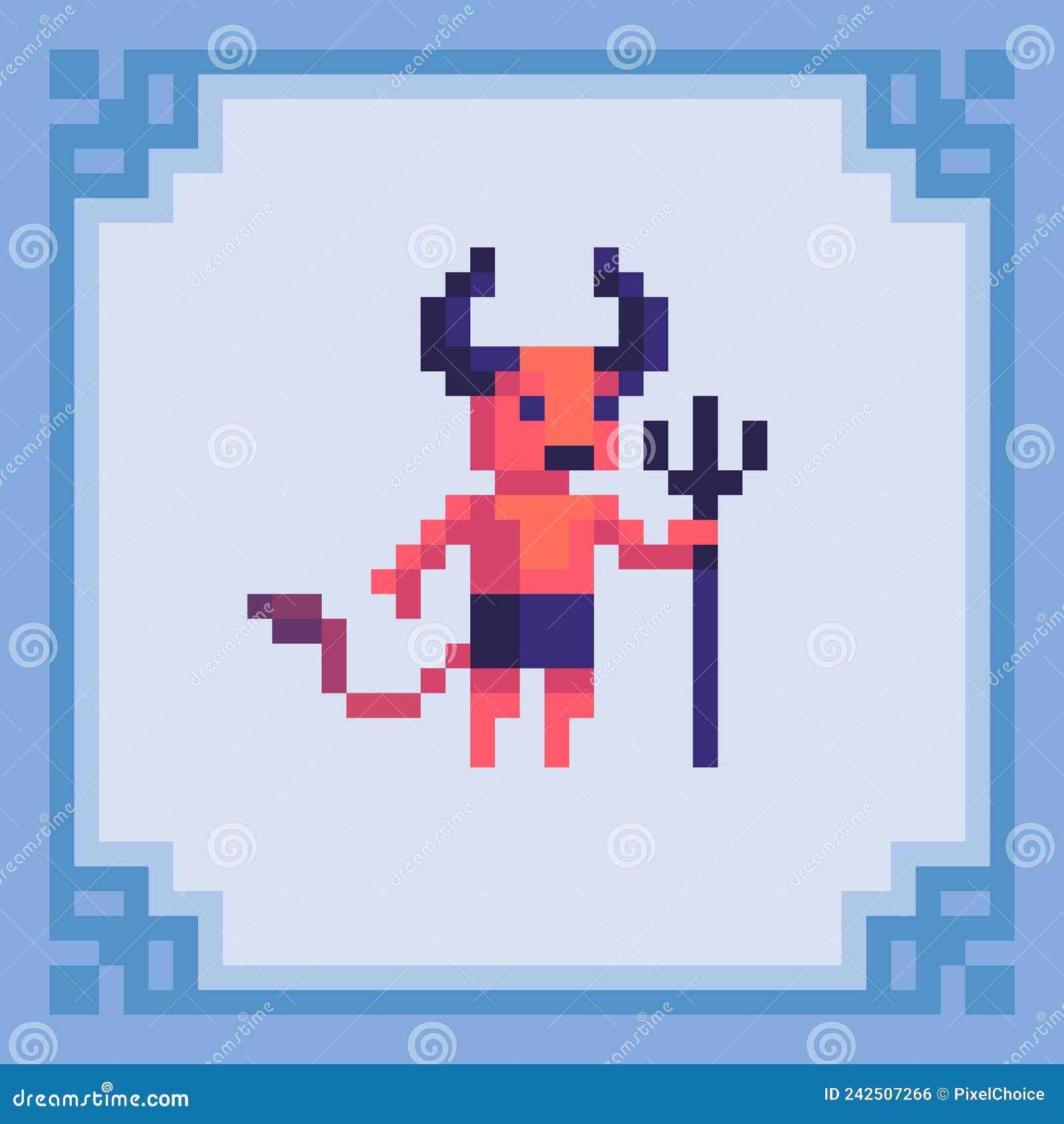Horned Devil with a Pitchfork. Pixel Art Character Stock Vector ...
