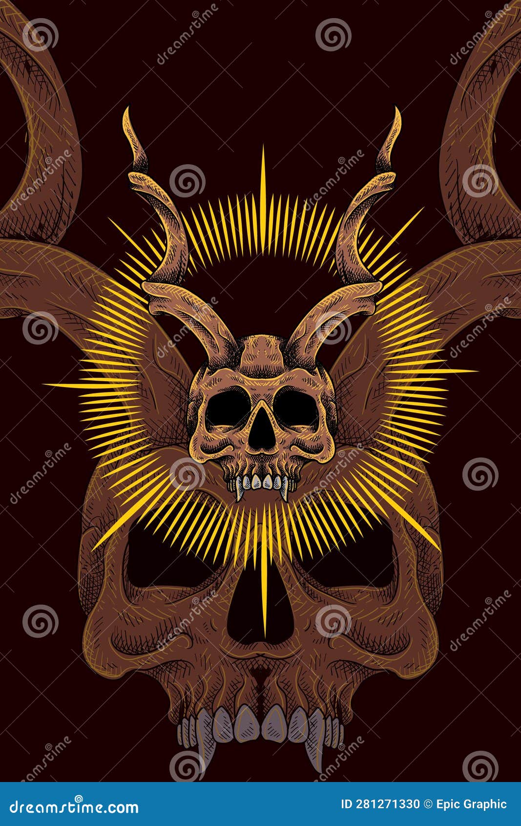 Horned Human Skull Vector Illustration Stock Vector - Illustration of ...