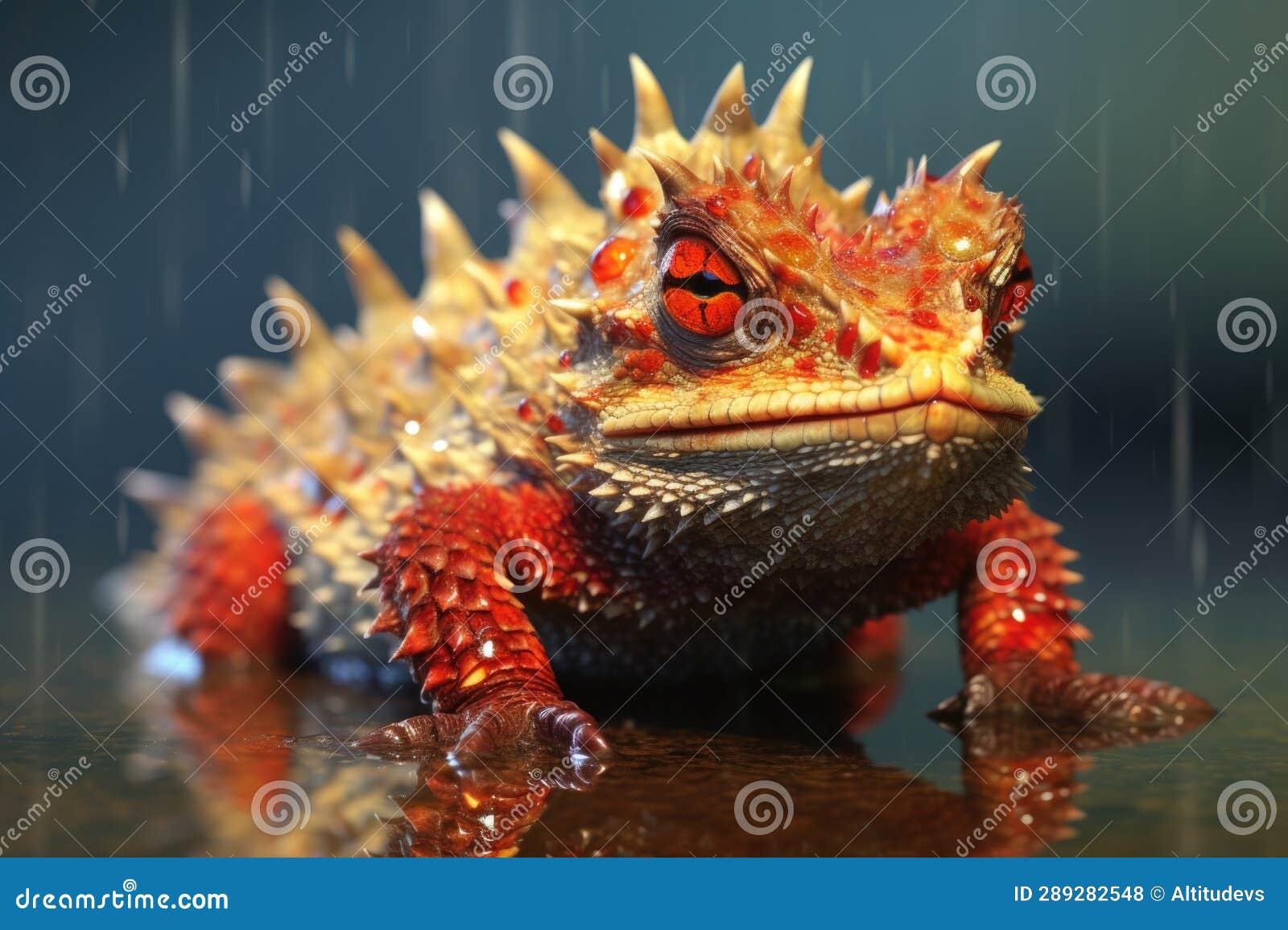 Horned Lizard with Blood Droplets Reflecting the Sunlight Stock Photo ...