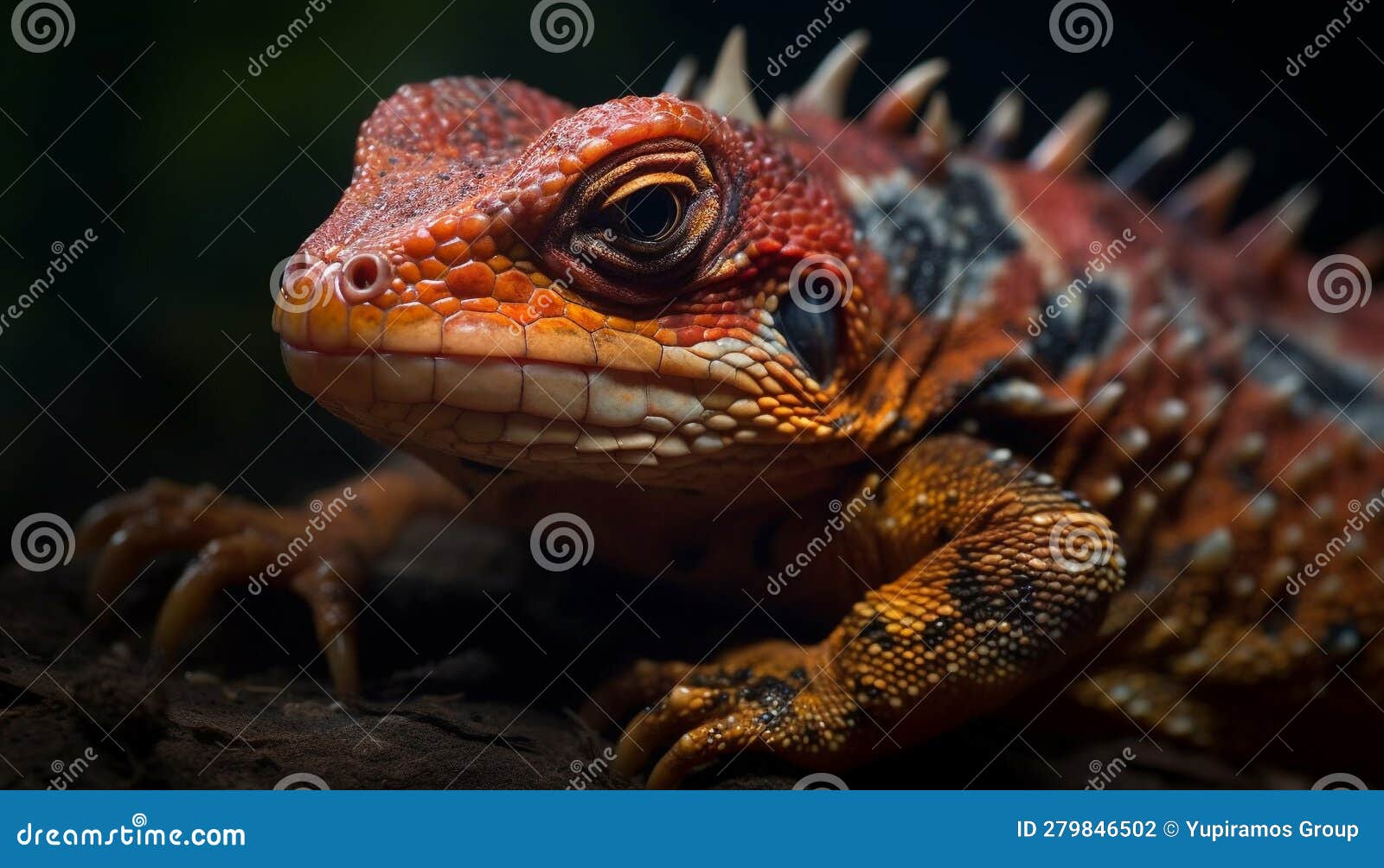 Horned Lizard Crawls on Branch in Tropical Rainforest at Night ...