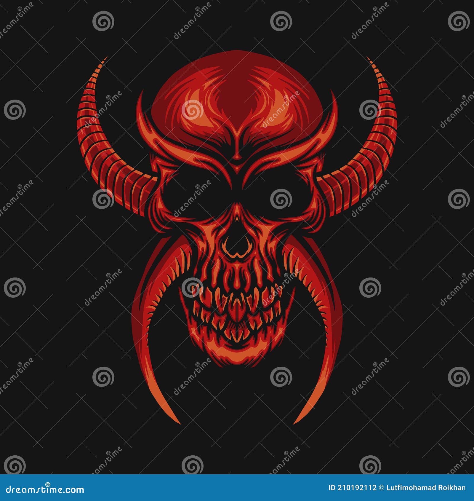 Horned Skull Head and Fangs Vector Illustration Stock Vector ...