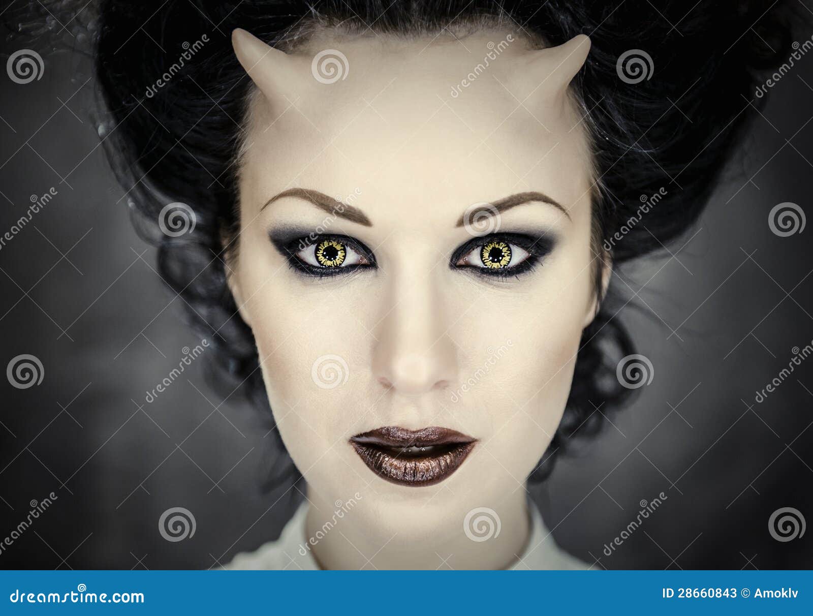 Horned Woman with Bright Makeup Stock Image - Image of background ...