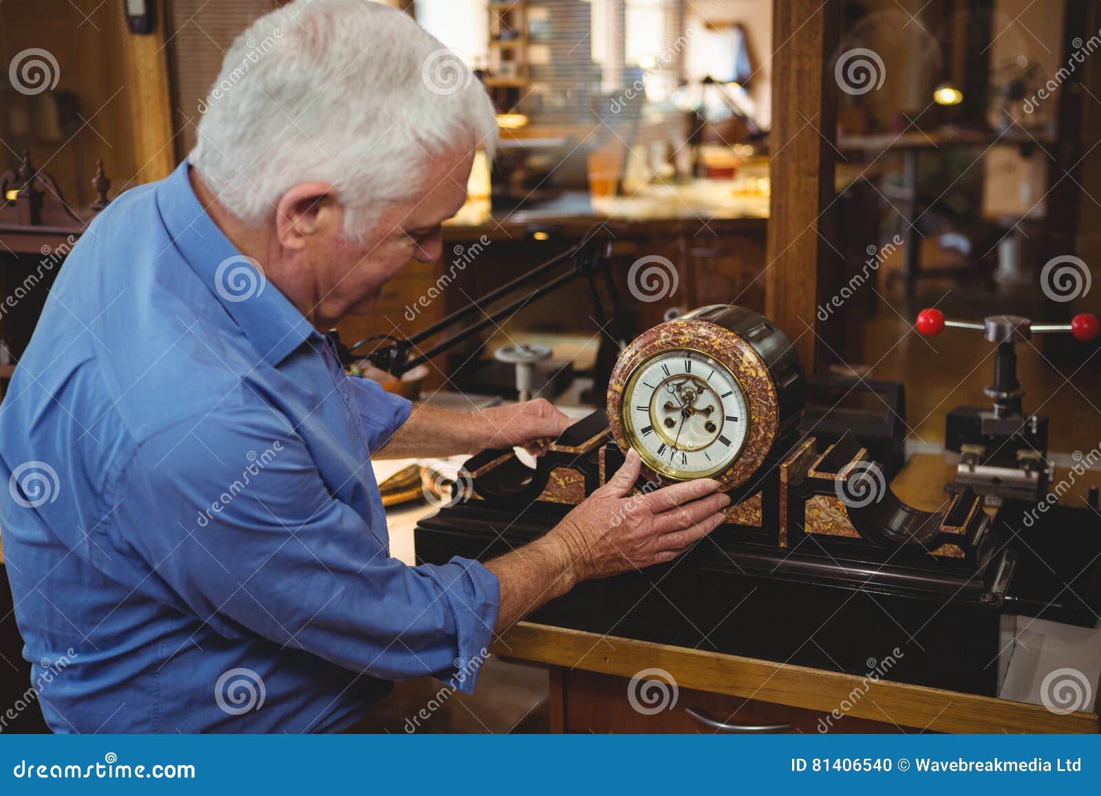 Horologist Checking a Clock in Workshop Stock Photo - Image of ...