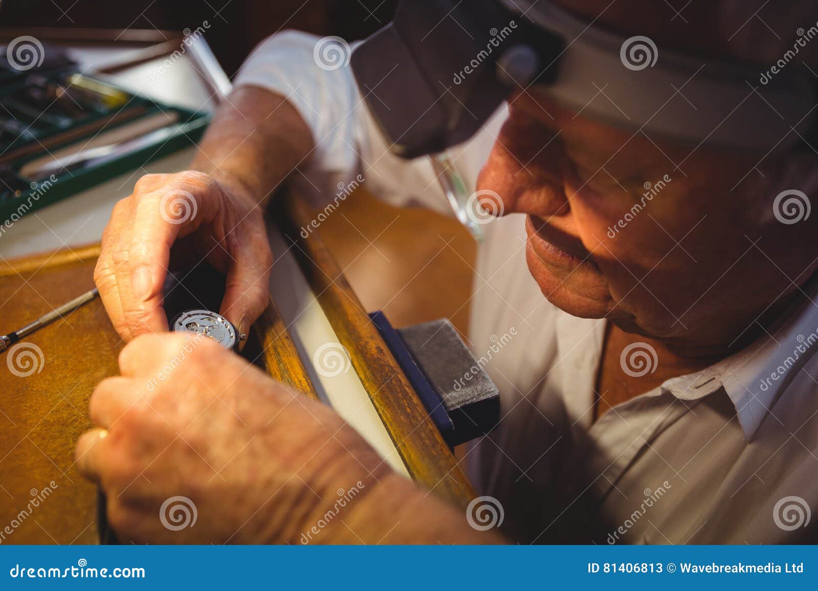 Horologist Repairing a Watch Stock Image - Image of focused, mechanism ...
