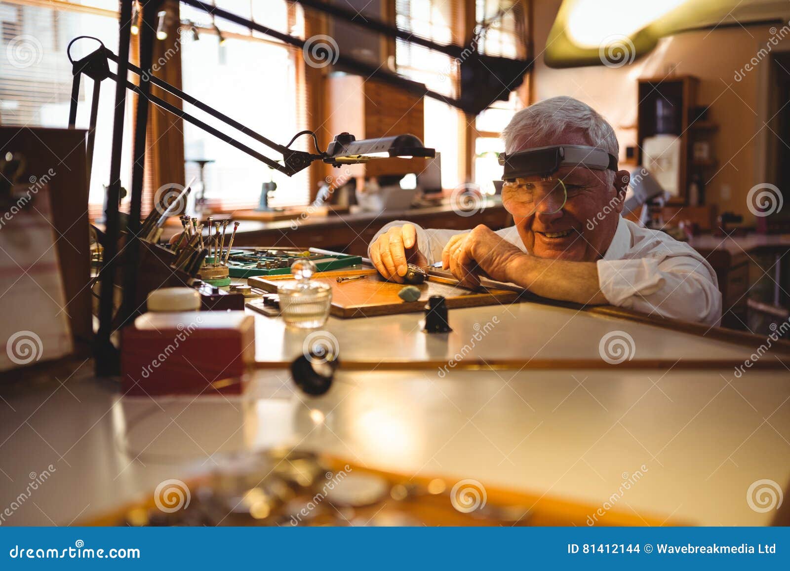 Horologist Repairing a Watch in the Workshop Stock Photo - Image of ...