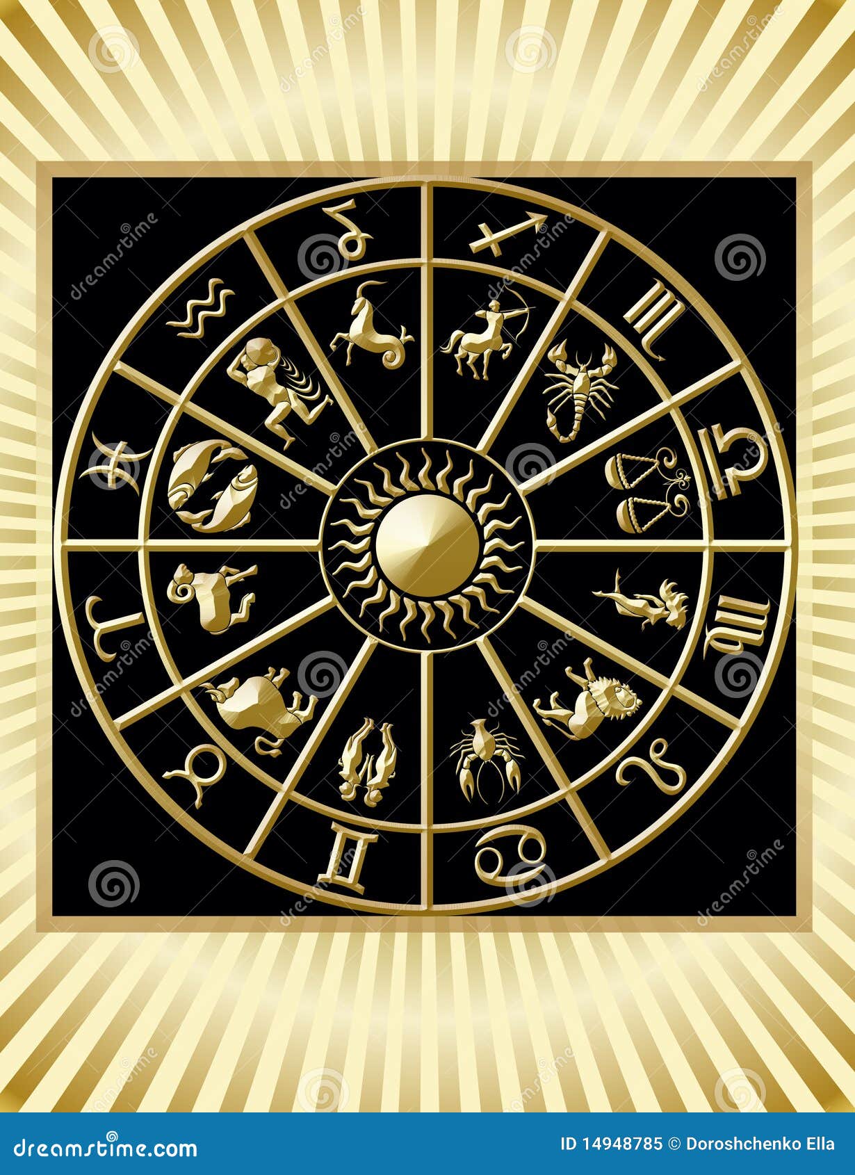Zodiac Signs on a Gold Background. Stock Illustration - Illustration of ...