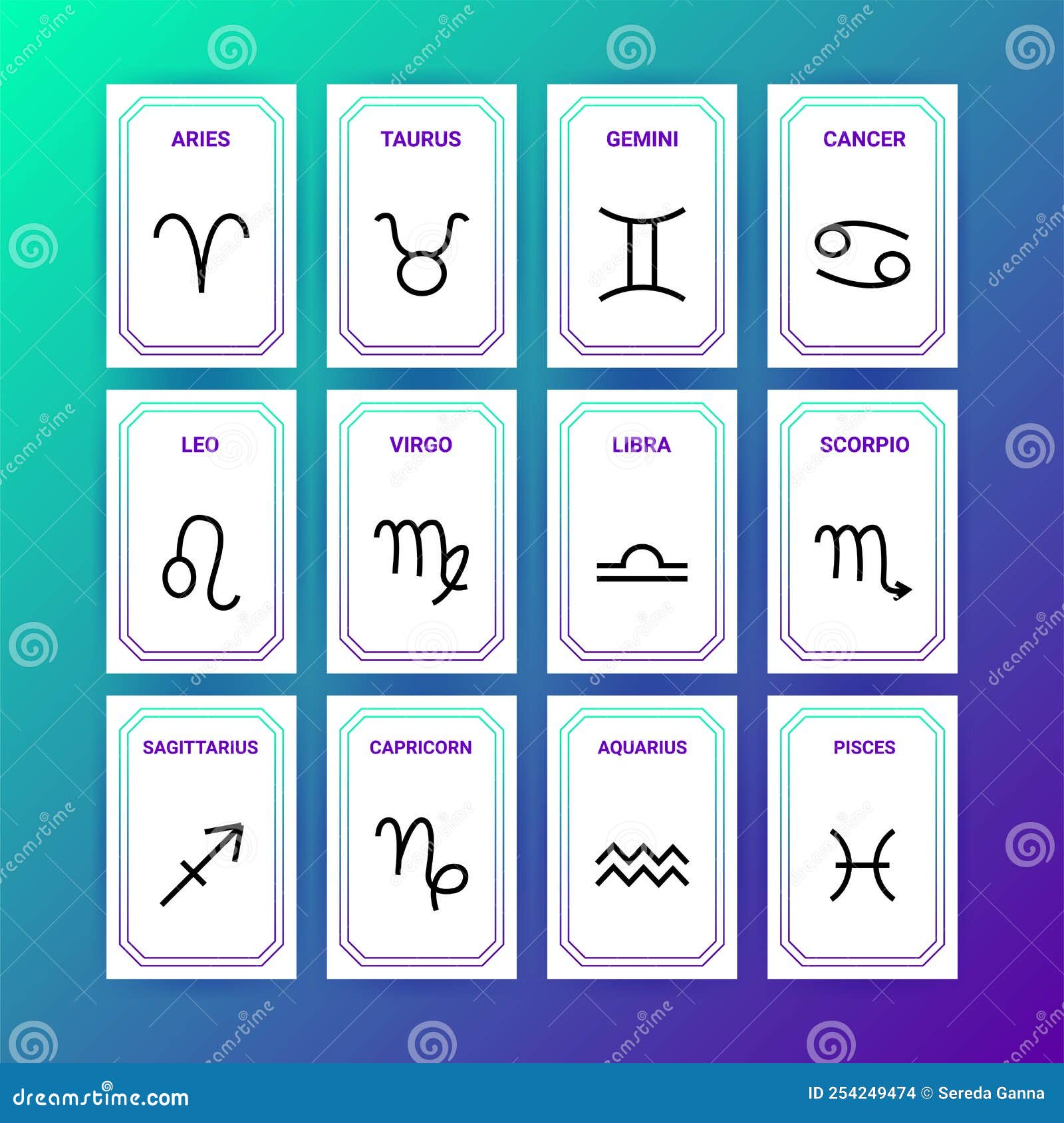 Horoscope 12 Cards stock vector. Illustration of virgin - 254249474