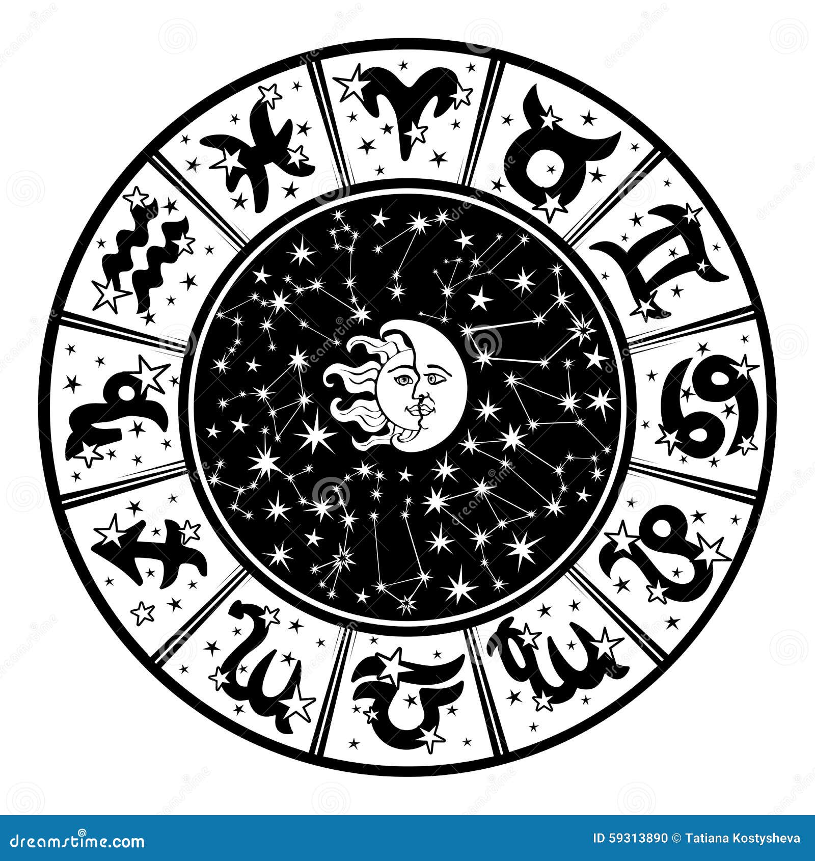 Horoscope Circle.Zodiac Sign,moon,sun.White,black Stock Vector ... Horoscope Circle.Zodiac Sign,moon,sun.White,black Stock Vector ...