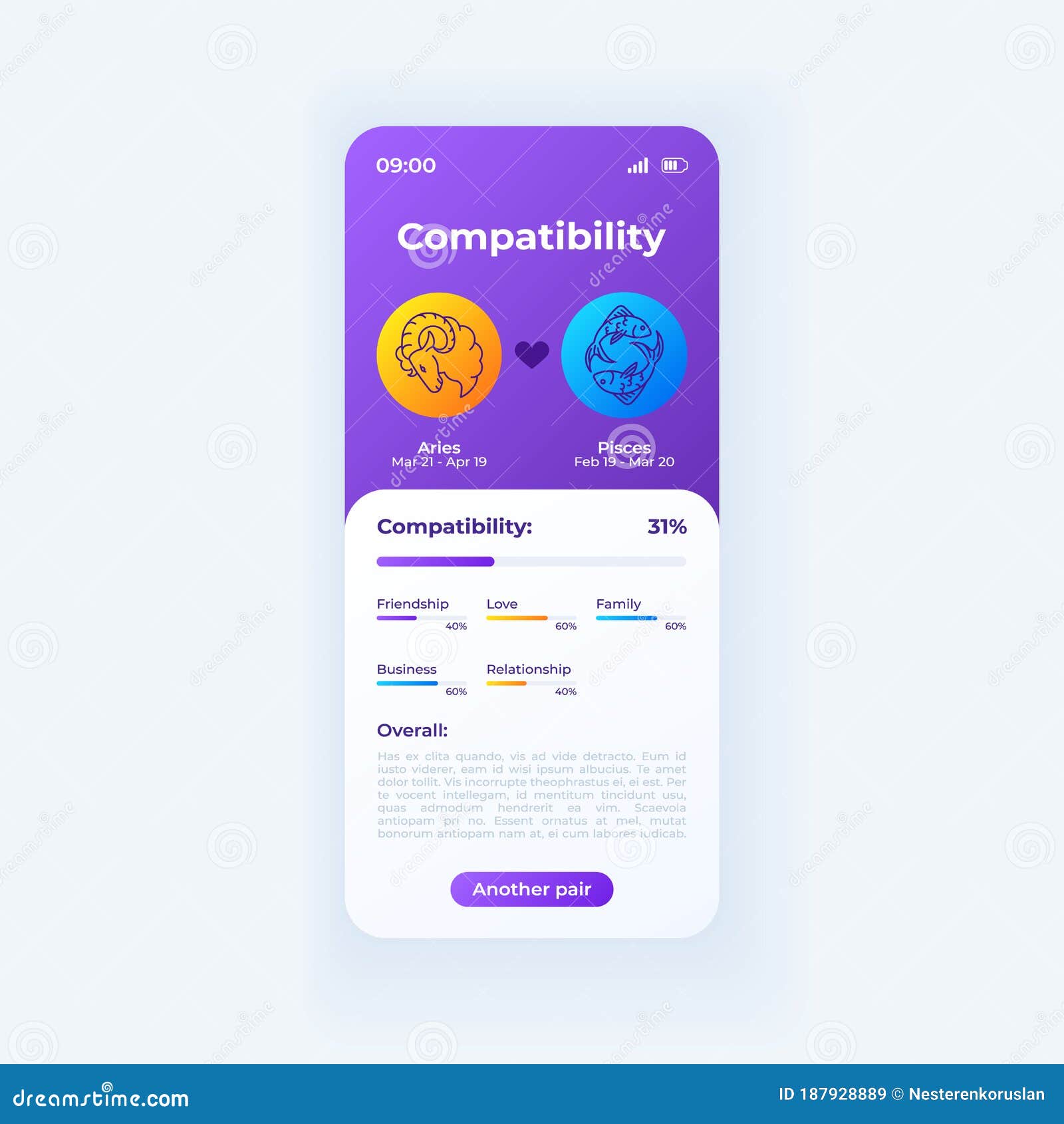 Horoscope Compatibility App Smartphone Interface Vector Template Stock ...