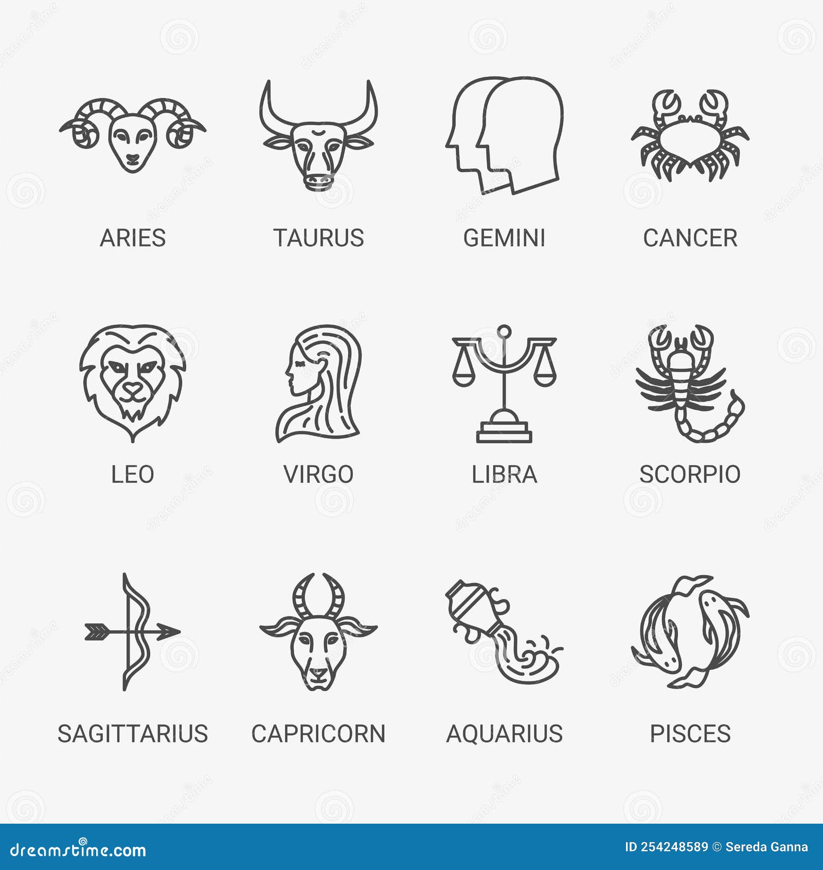 Horoscope Line Symbols Set stock vector. Illustration of astrological ...