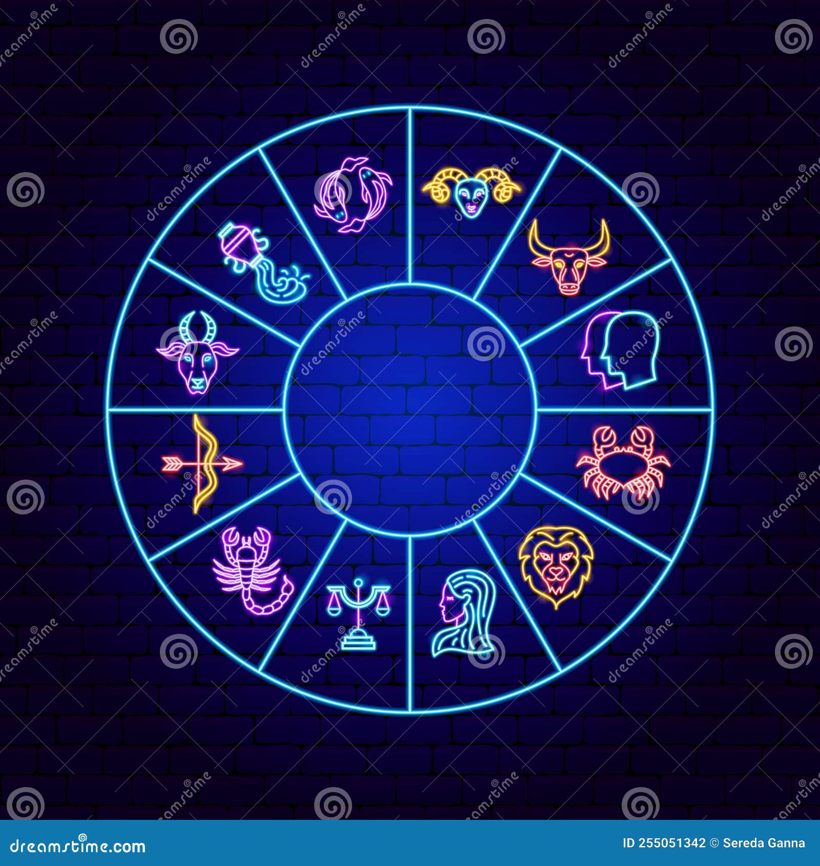 Horoscope Neon Circle Concept Stock Vector - Illustration of virgo ...