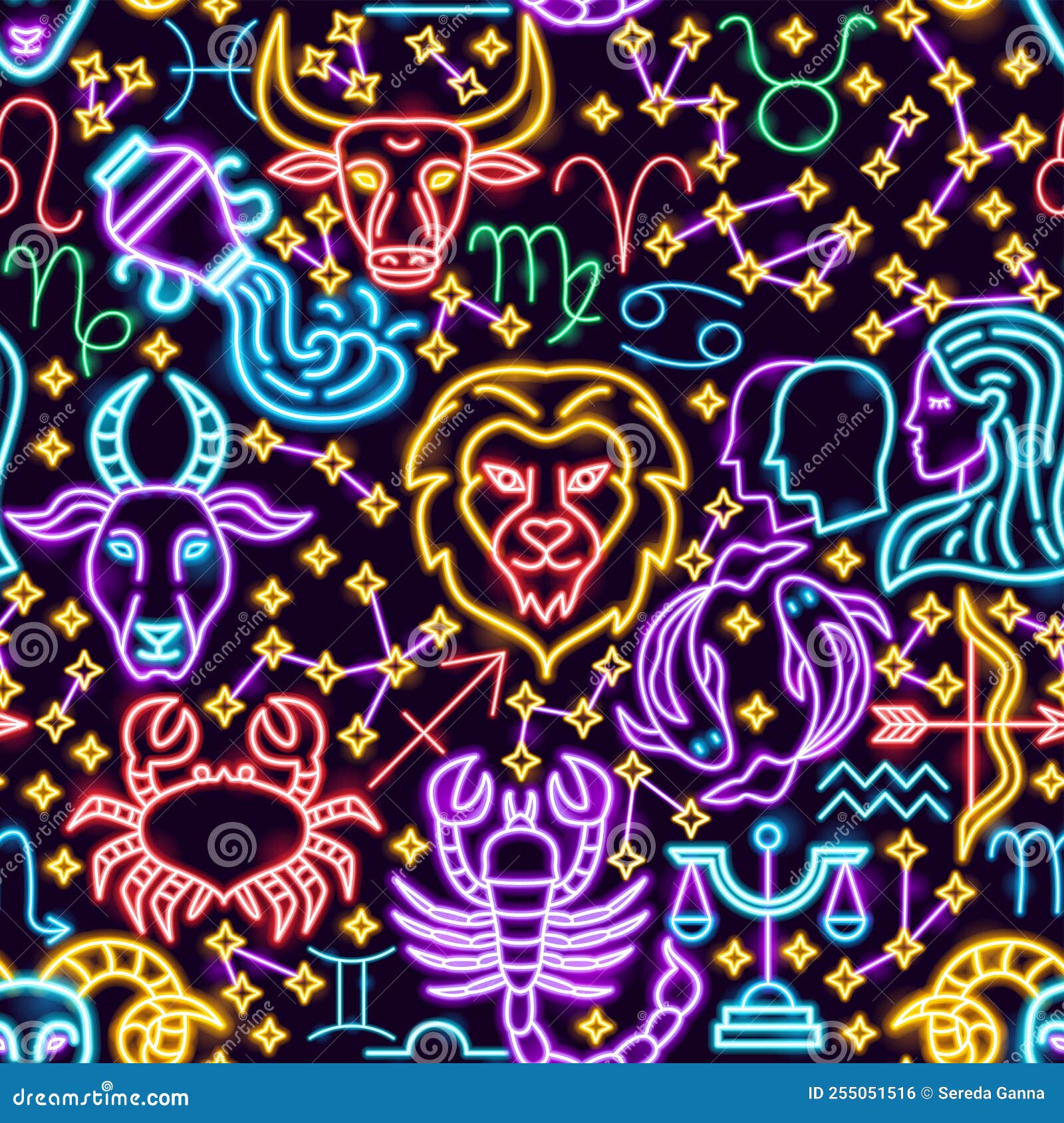 Horoscope Zodiac Seamless Pattern Stock Vector - Illustration of vector ...