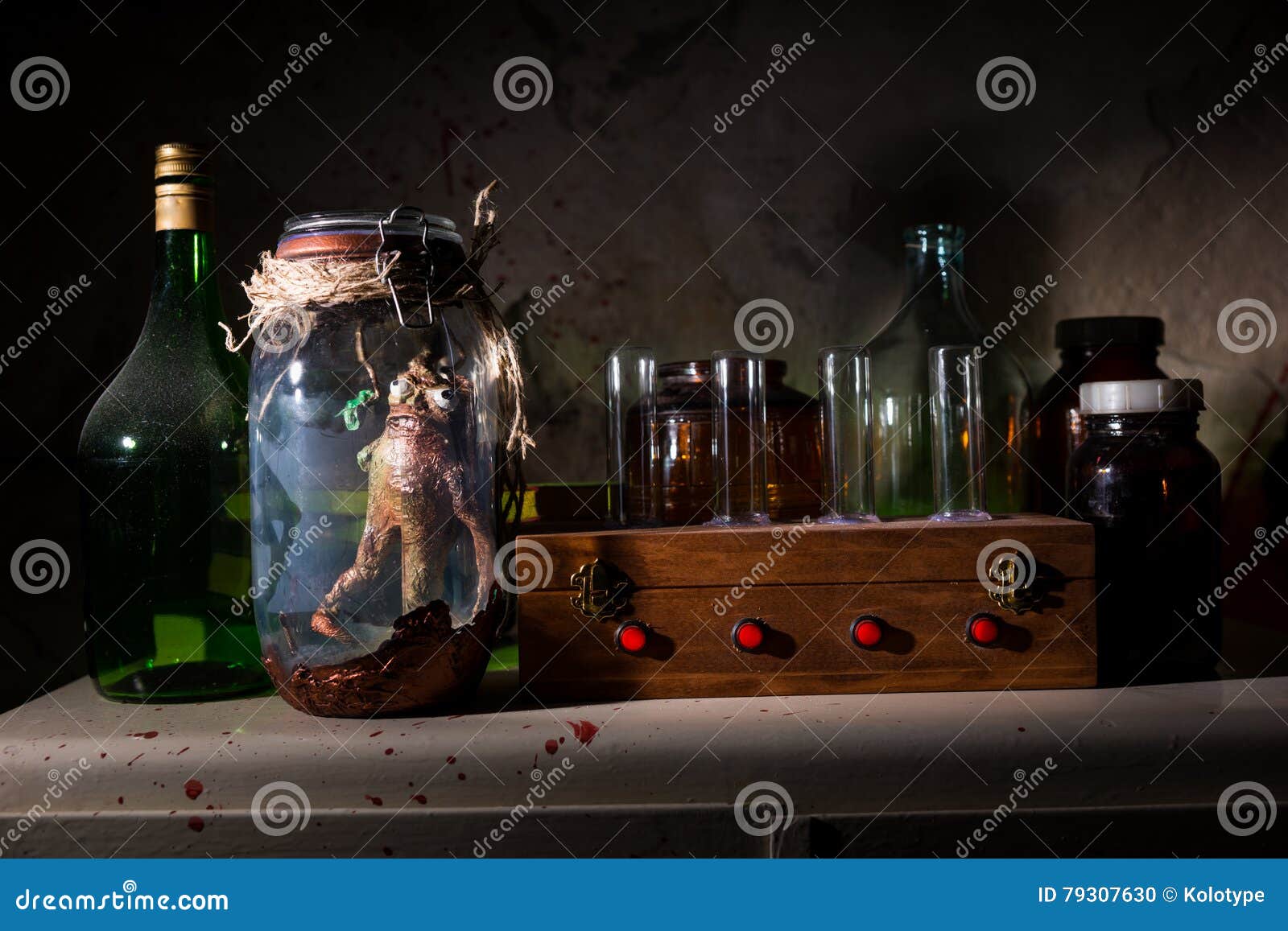 Horrible Dead Creature with Bulging Eyes Inside Jar Stock Photo - Image ...