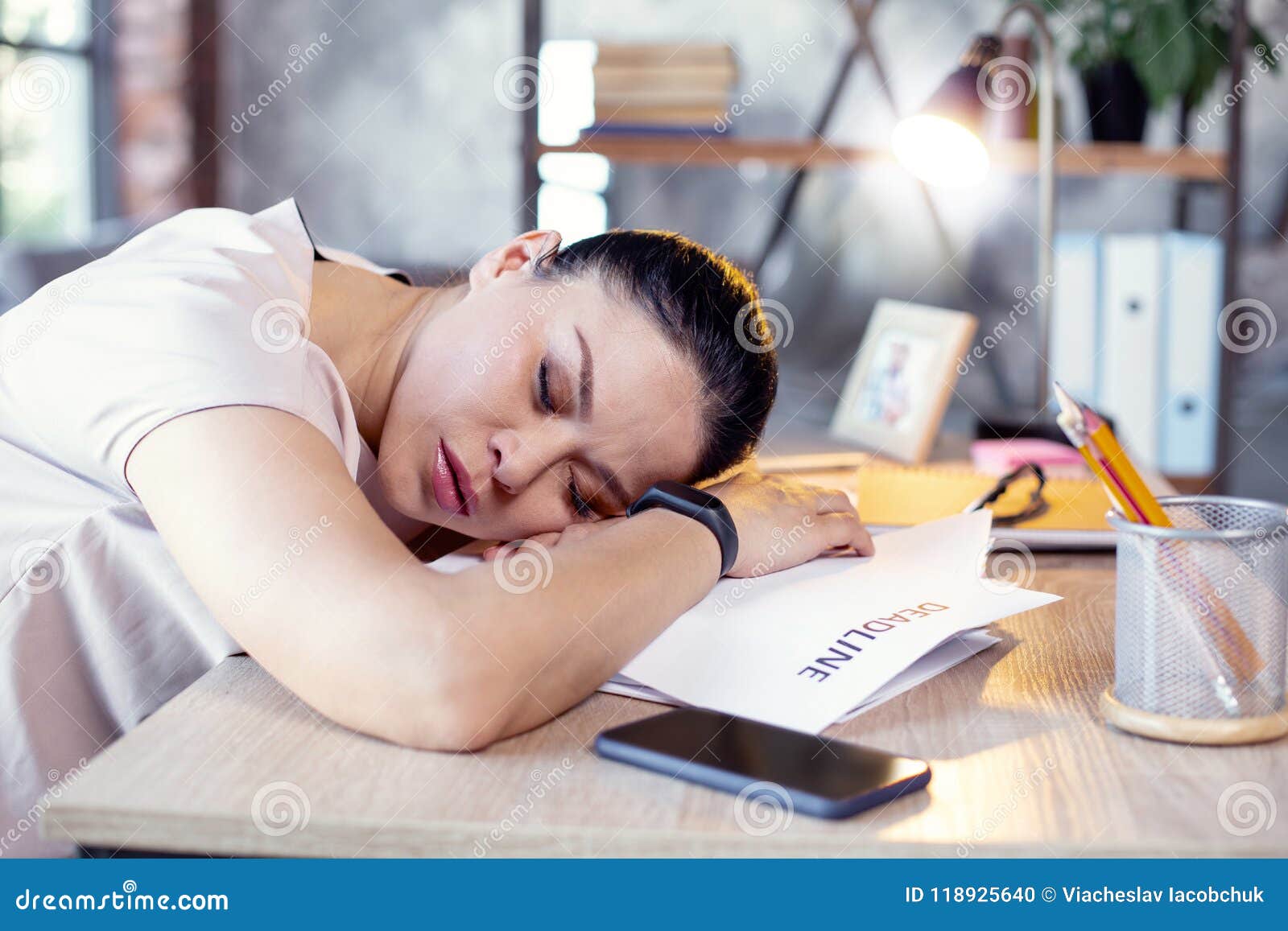 Beautiful Female Employee Taking Nap at Work Stock Photo - Image of ...