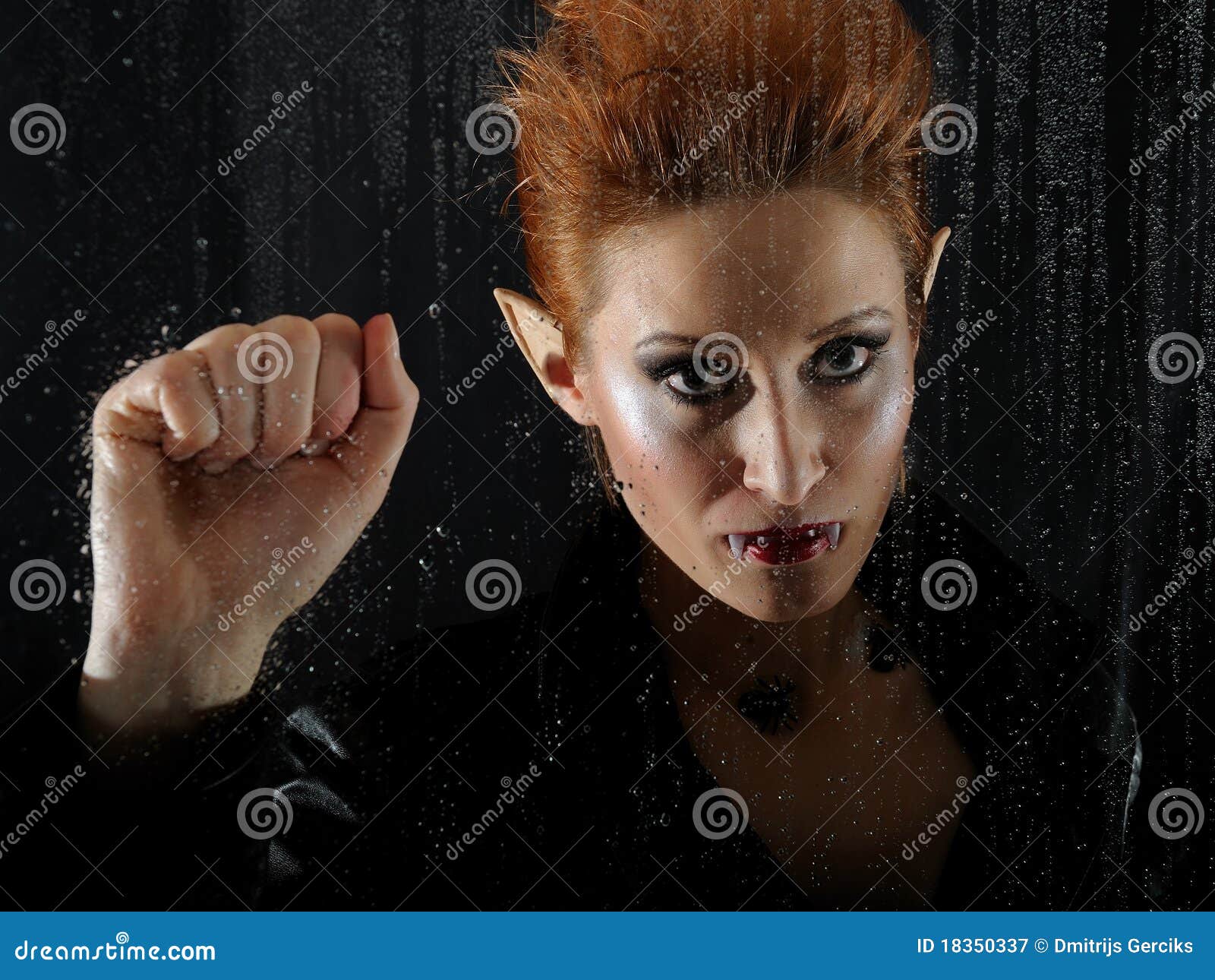 Horrible Vampire Woman Behind Rainy Window Stock Image - Image of evil ...