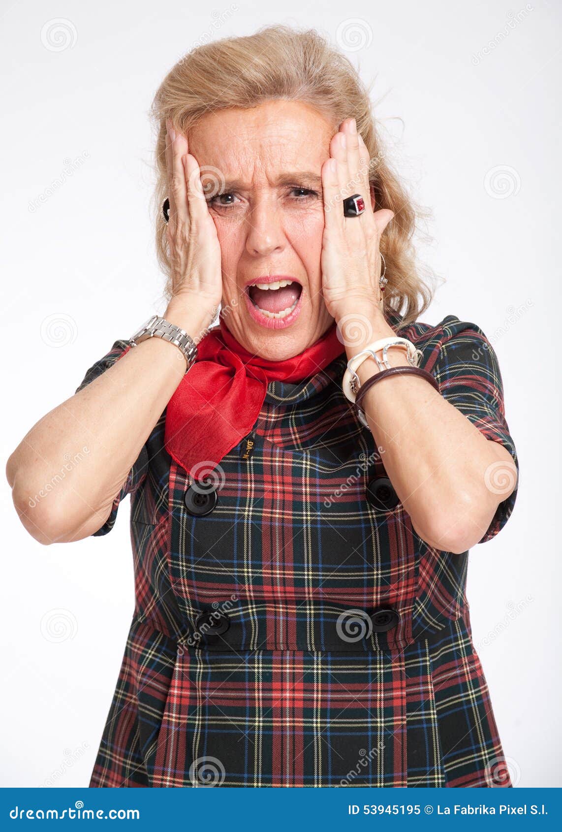 Woman On Scandalized Face With Make Up With Checkered Accessories. Girl ...
