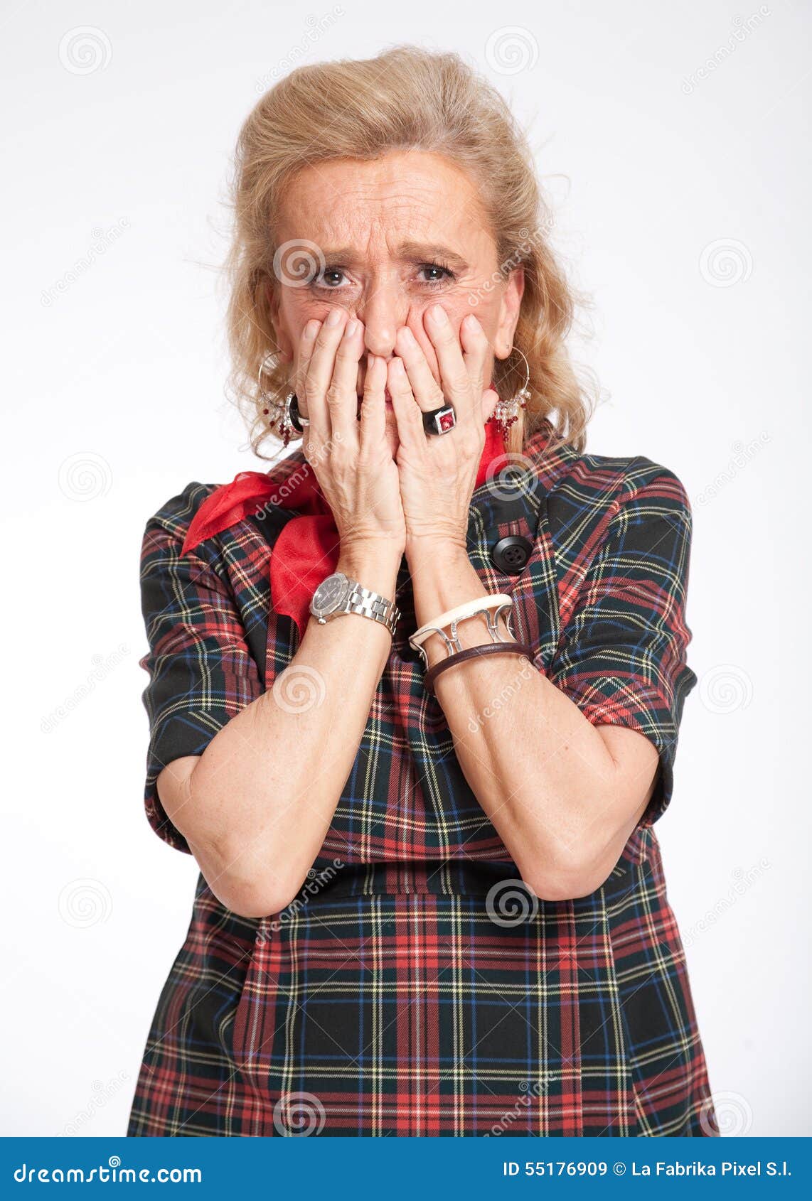Woman On Scandalized Face With Make Up With Checkered Accessories. Girl ...