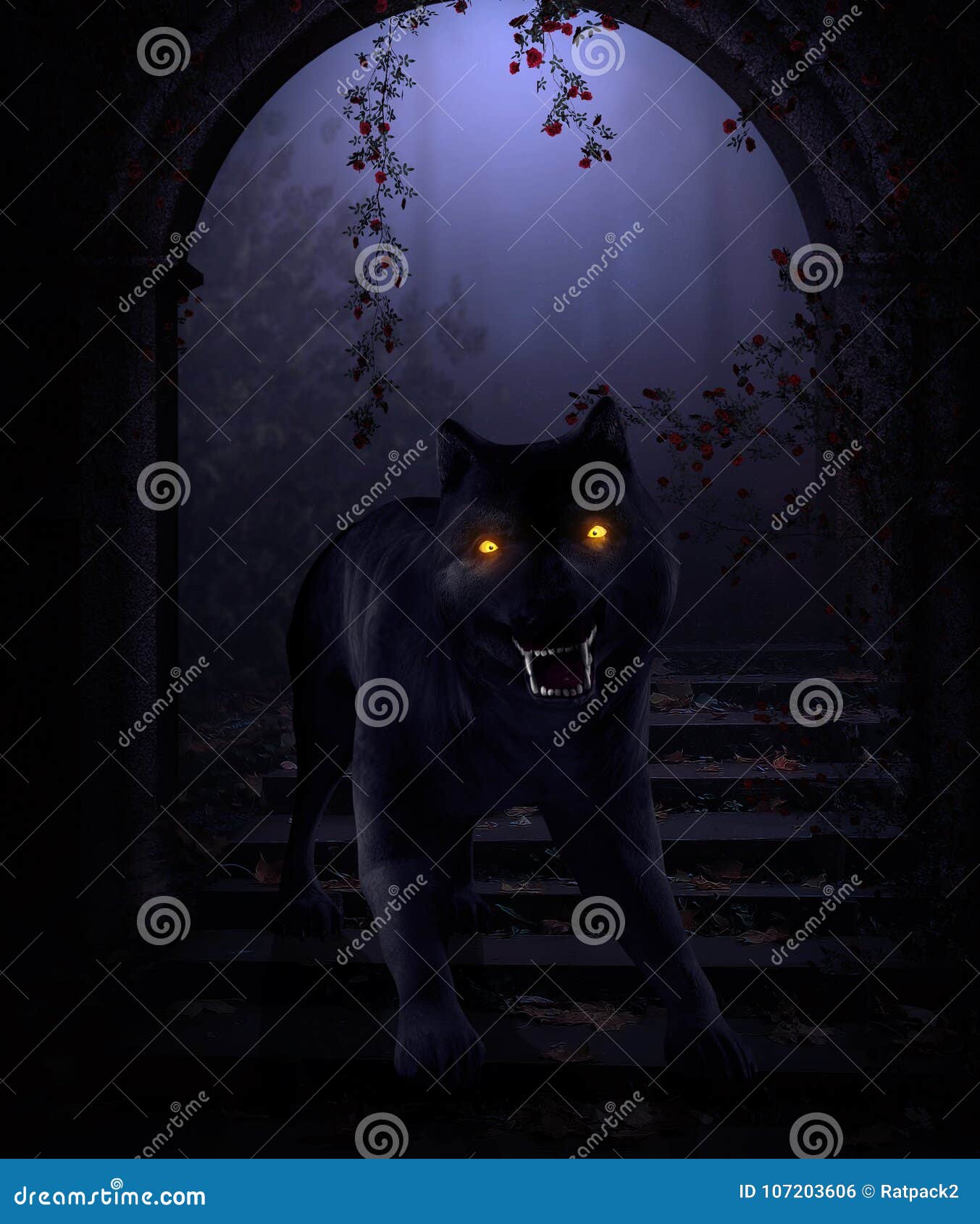 Horror Beast with Burning Demonic Eyes Stock Illustration ...