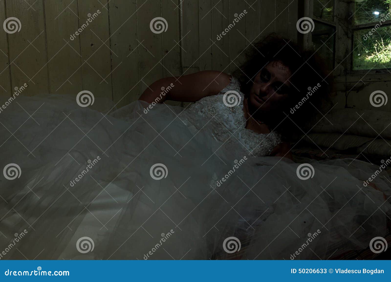 Horror bride in bed stock image. Image of horror, dead - 50206633