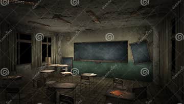 Horror and Creepy Classroom in the School. 3D Rendering Stock ...