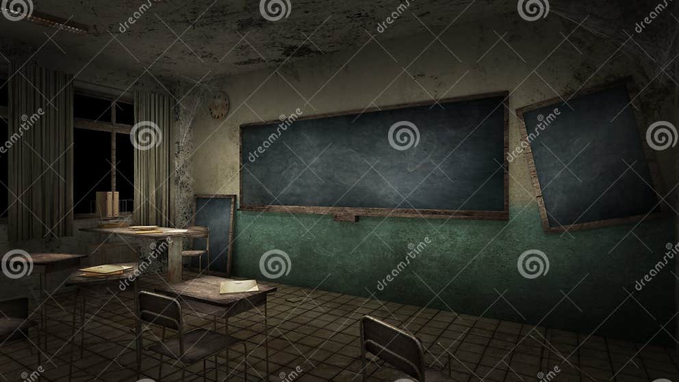 Horror and Creepy Classroom in the School. 3D Rendering Stock ...