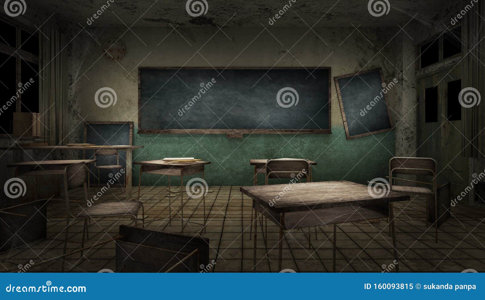 Horror and Creepy Classroom in the School. 3D Rendering Stock ...