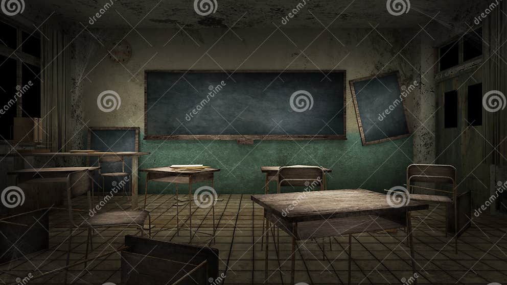 Horror and Creepy Classroom in the School. 3D Rendering Stock ...