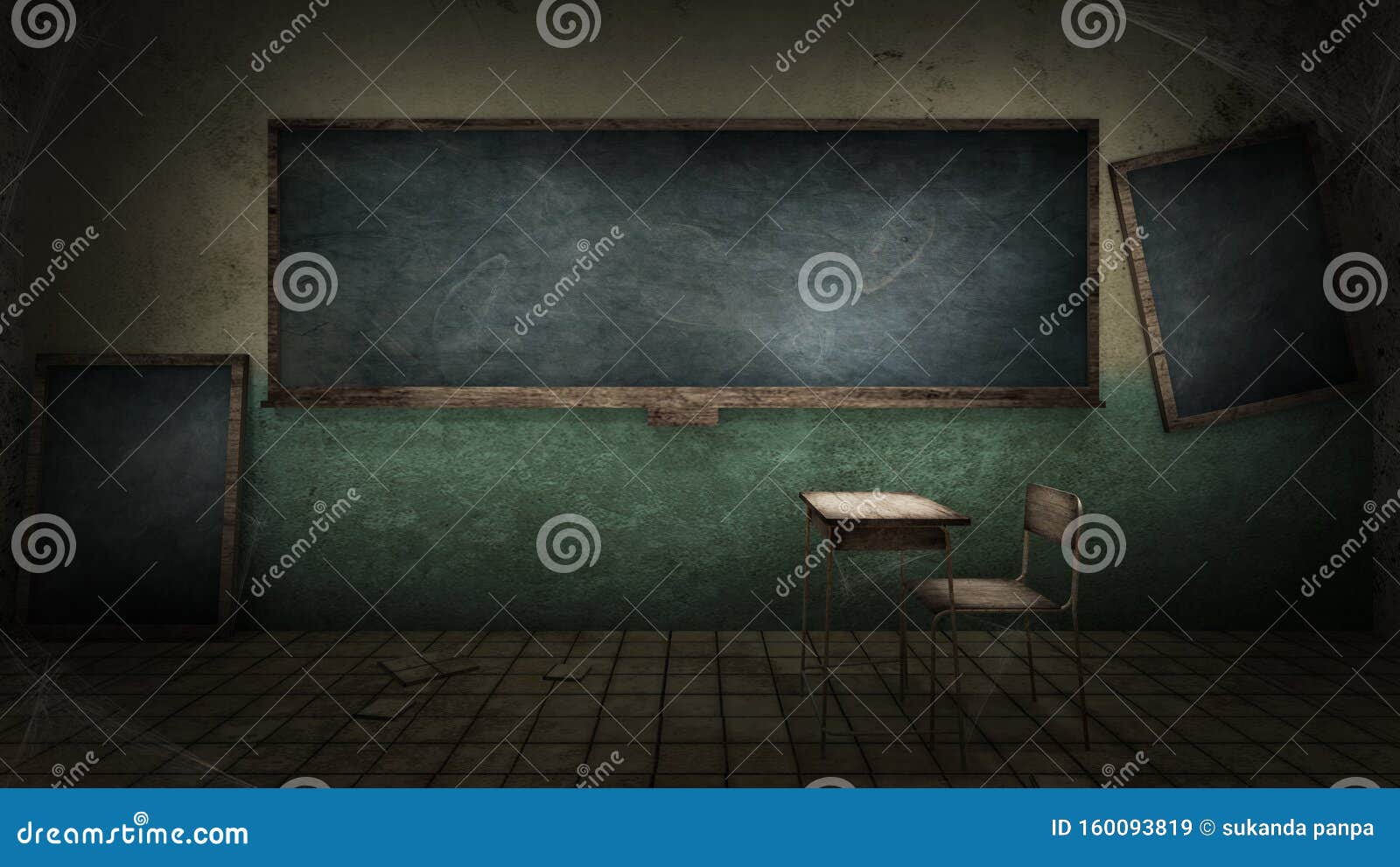 Horror and Creepy Classroom in the School. 3D Rendering Stock ...