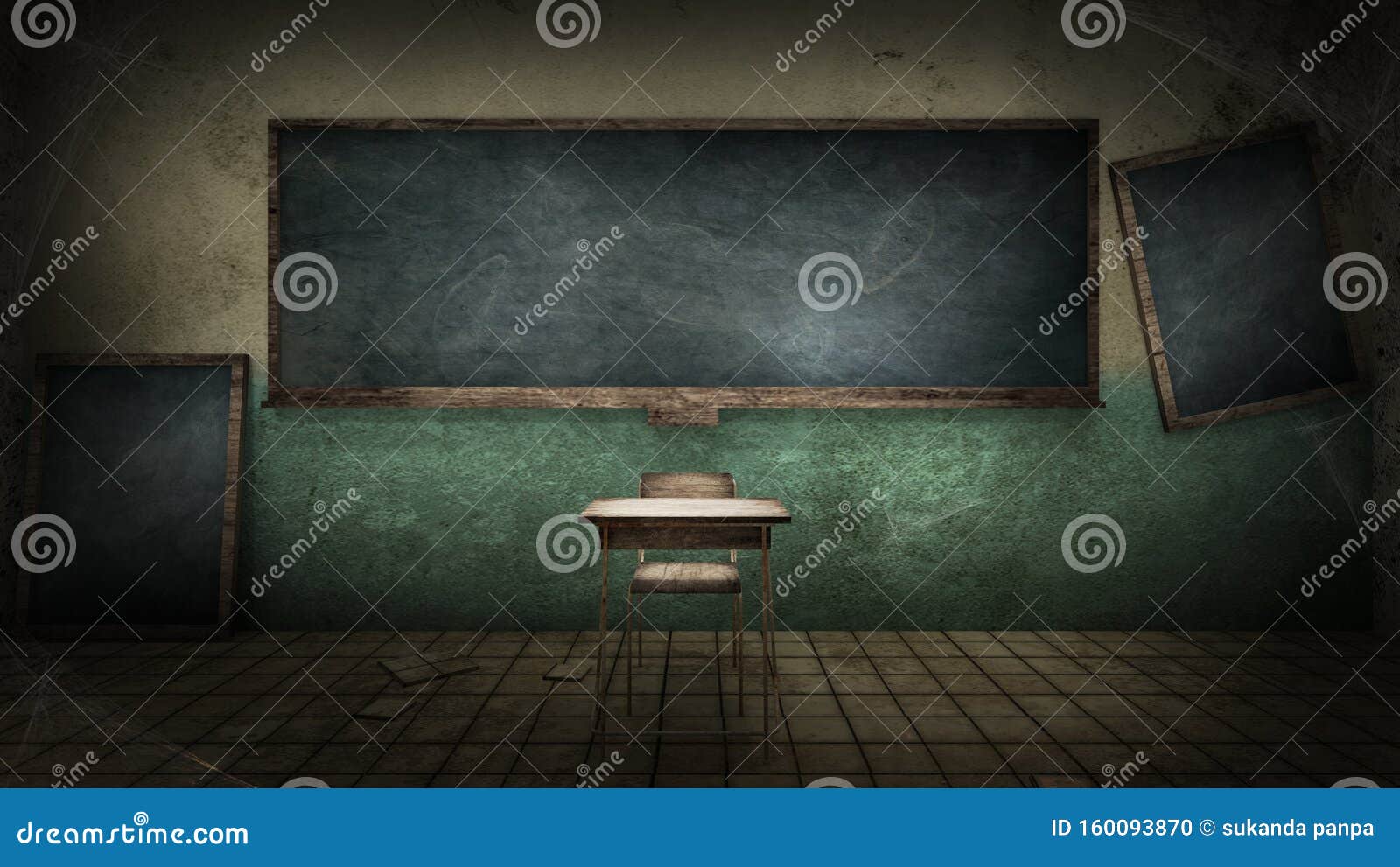 Horror and Creepy Classroom in the School. 3D Rendering Stock ...