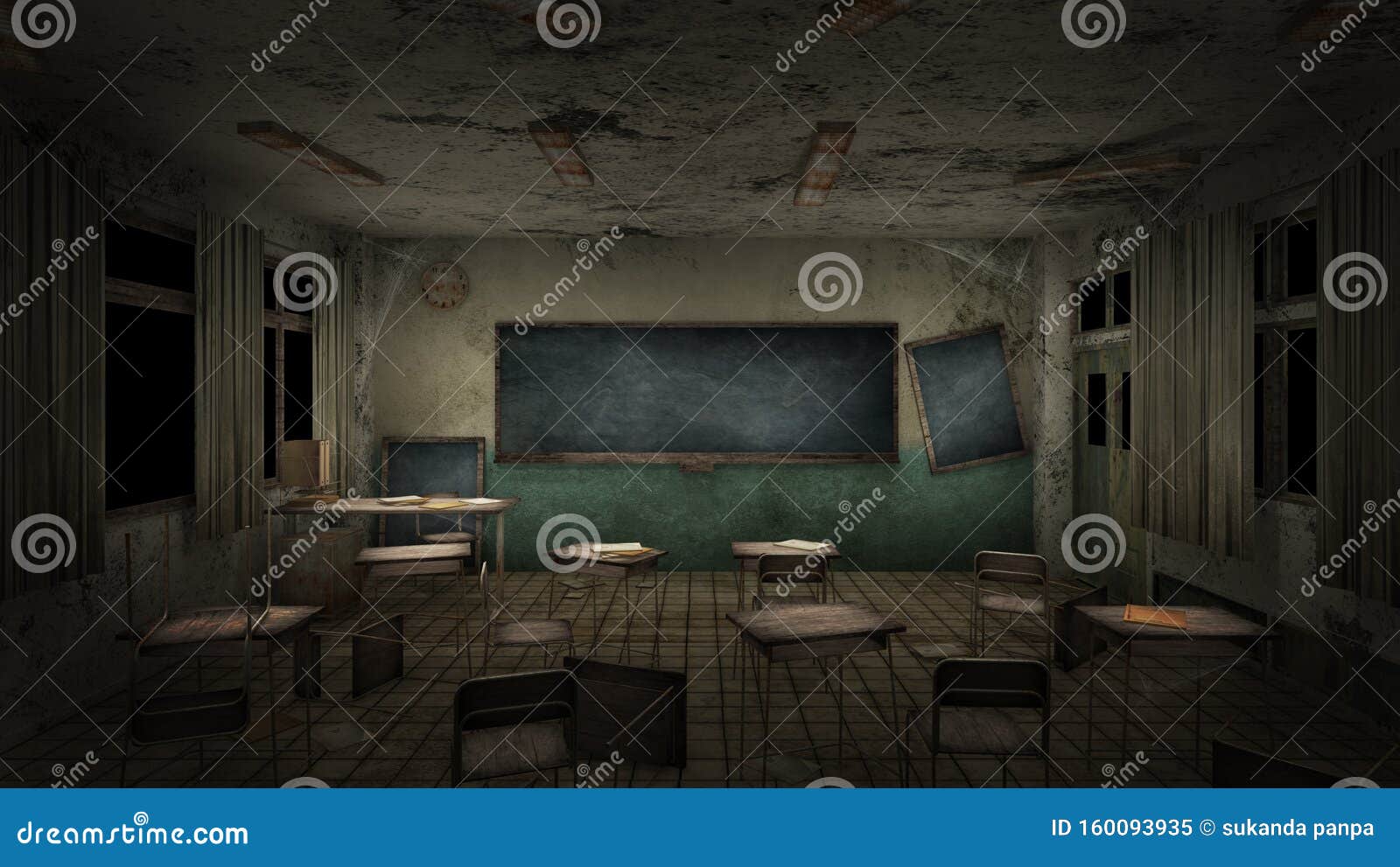 Horror and Creepy Classroom in the School. 3D Rendering Stock ...