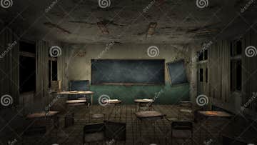 Horror and Creepy Classroom in the School. 3D Rendering Stock ...
