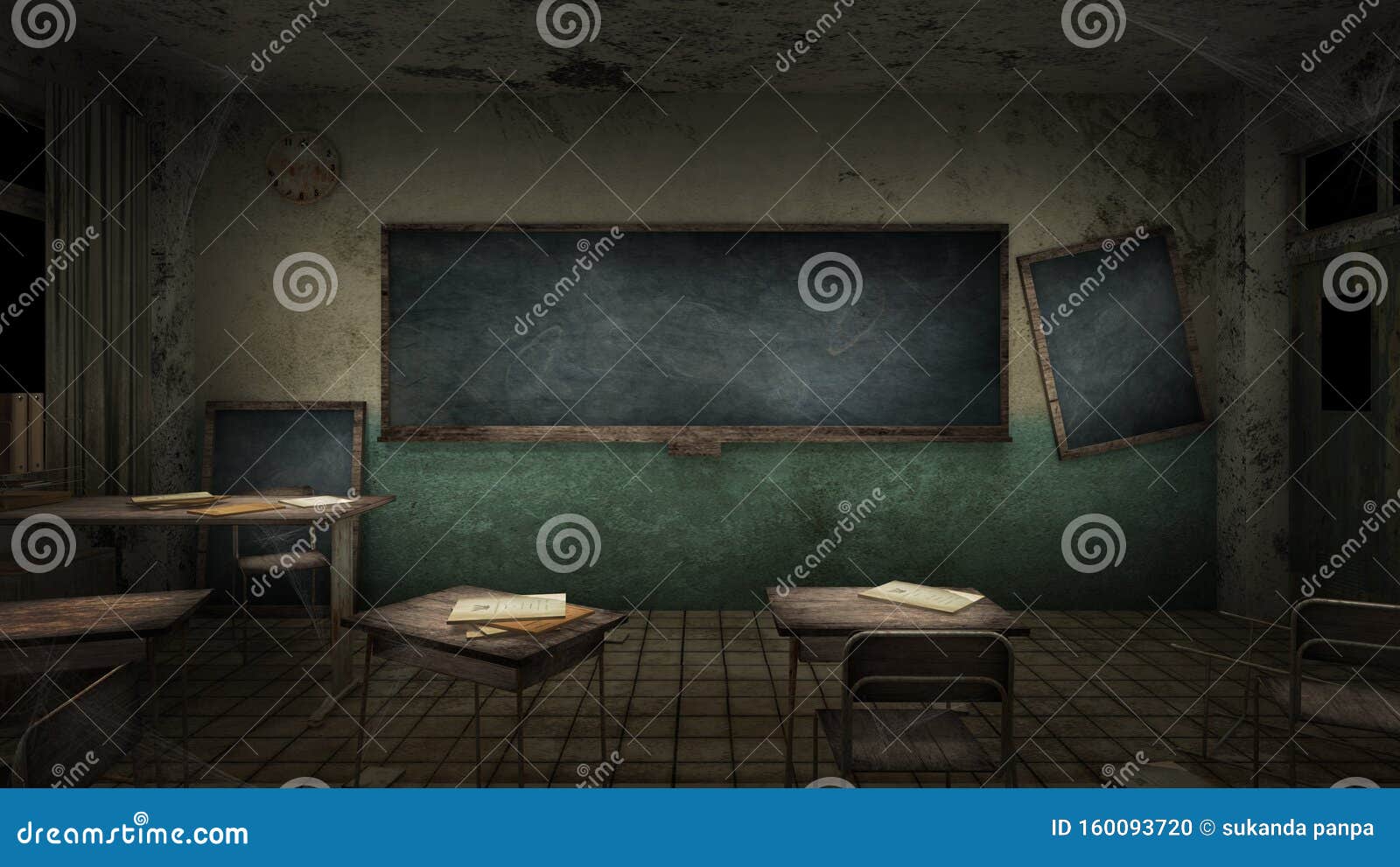Horror and Creepy Classroom in the School. 3D Rendering Stock ...
