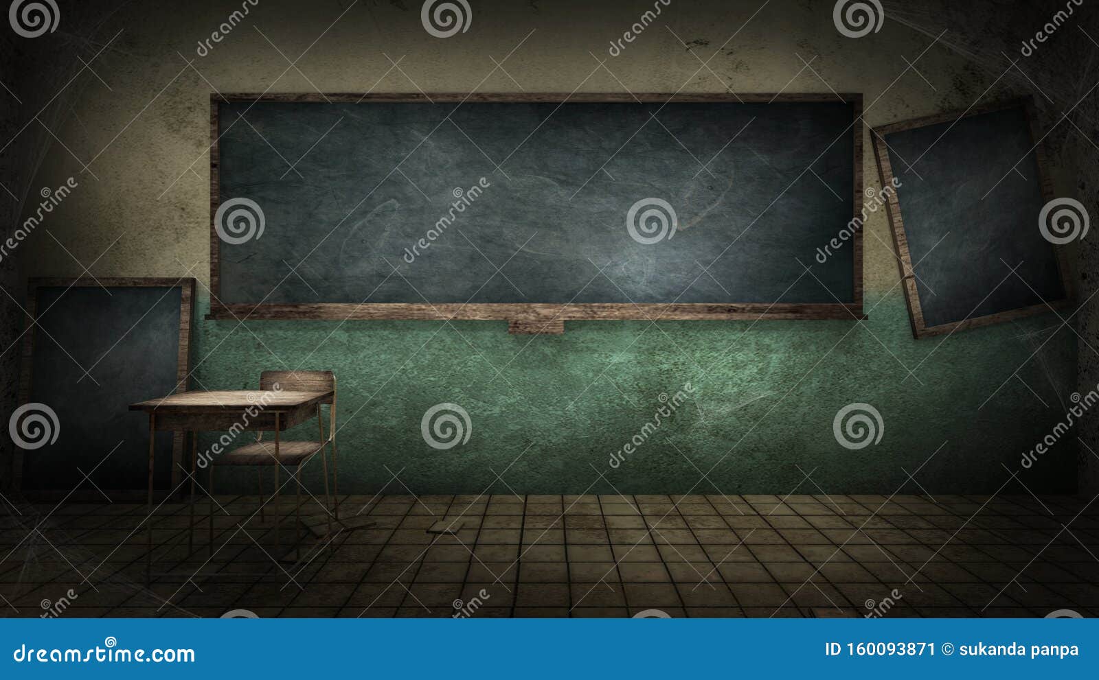 Horror And Creepy Classroom In The School. 3D Rendering Royalty-Free ...