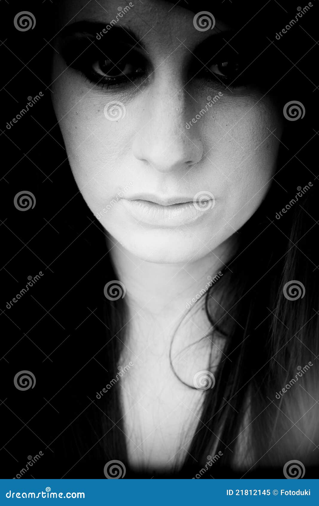 Horror Dark Emotion Girl Face Stock Image - Image of background ...