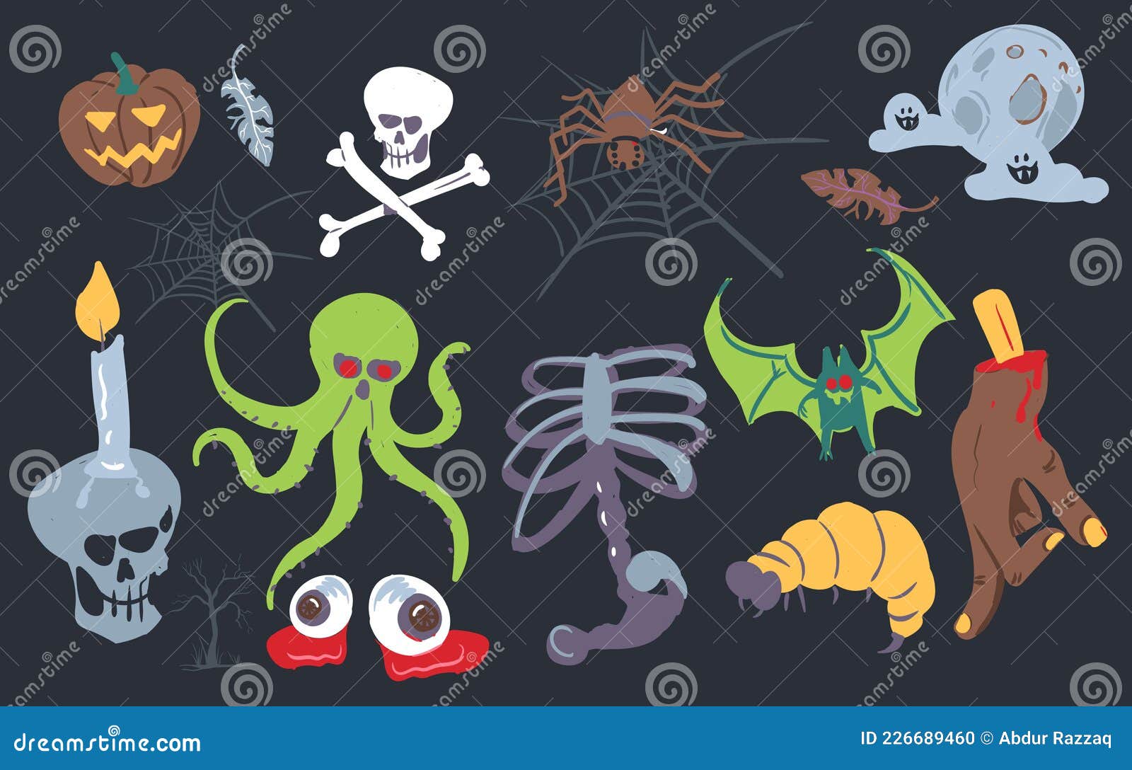 Horror Doodle Drawings Illustration Set Vector Design Stock ...