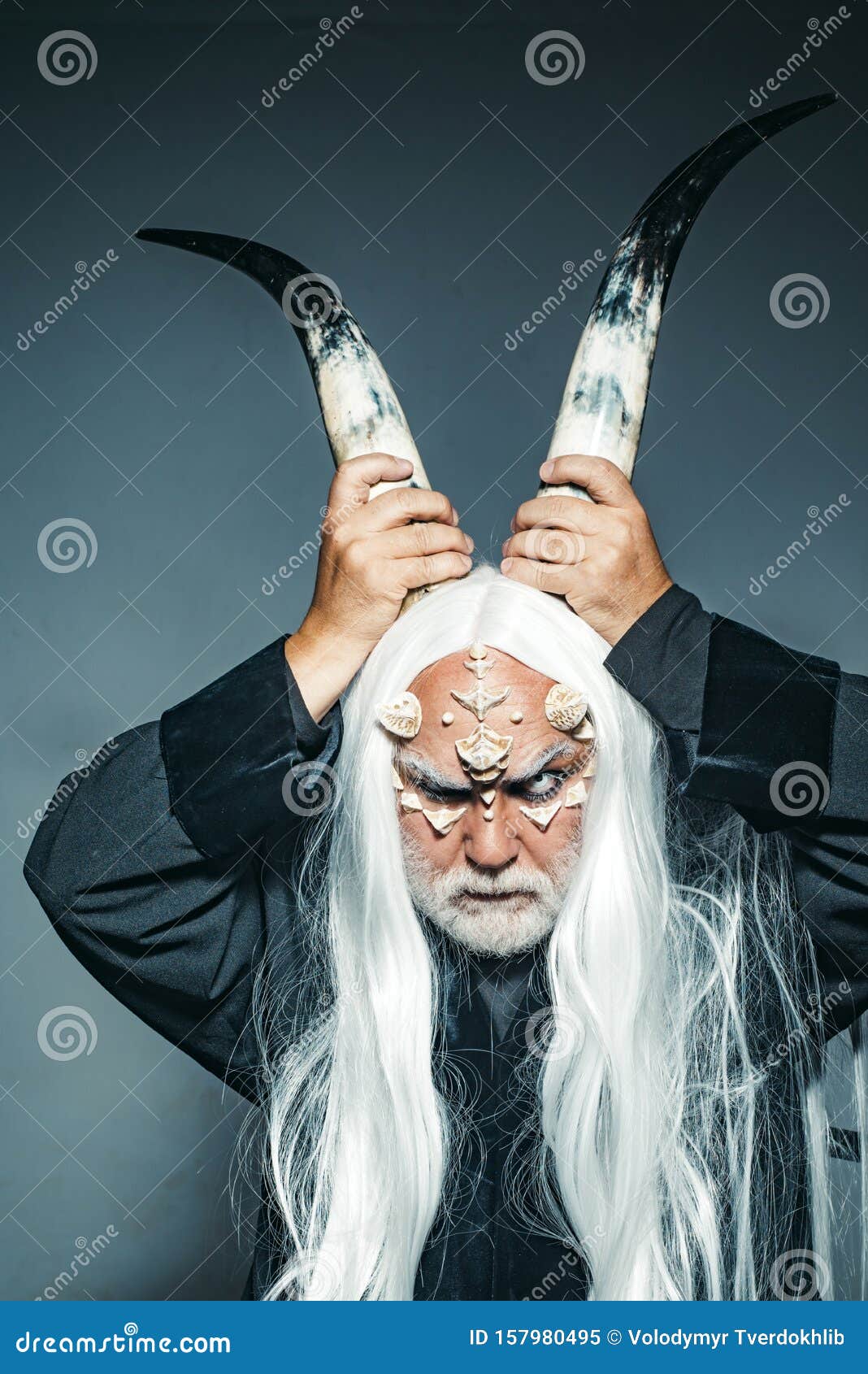 Druid On Black Background. Alien With Dragon Skin And Grey Beard ...