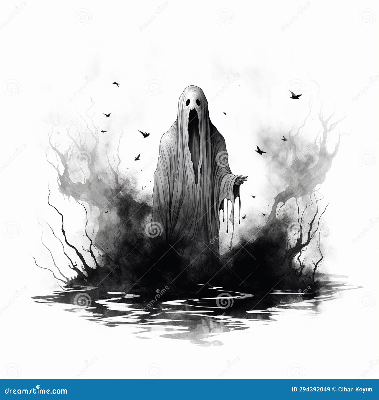 Horror Ghost Petrifying Apparition Stock Illustration - Illustration of ...