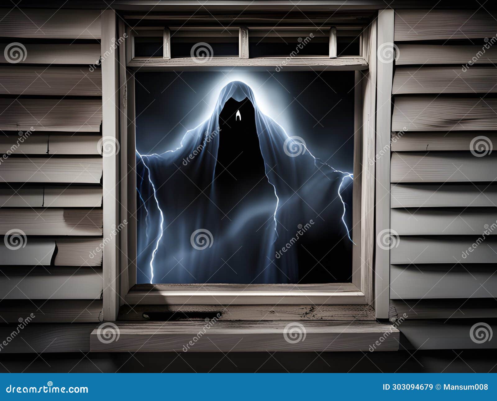 Horror ghost on the window stock illustration. Illustration of death ...
